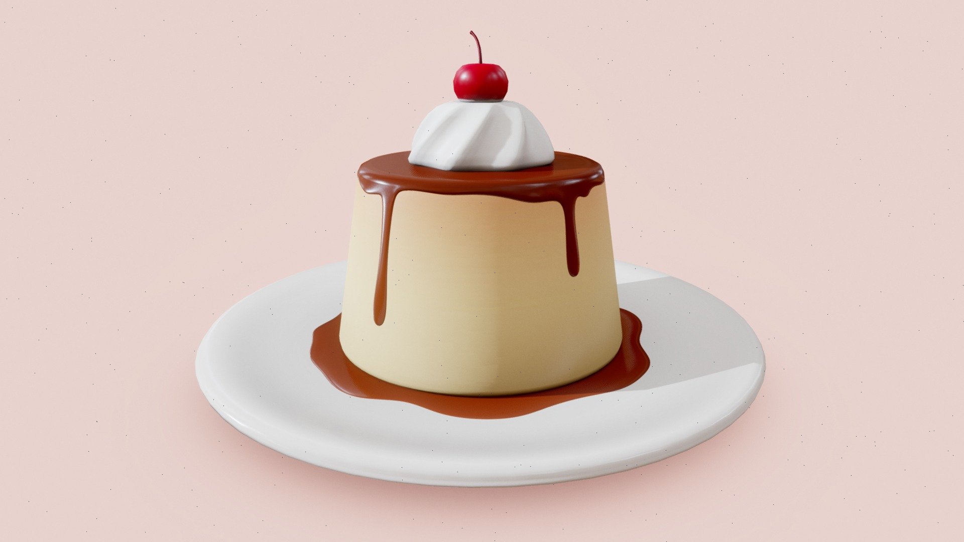 Pudding with Chocolate Sauce, Cream and Cherry - Buy Royalty Free 3D ...