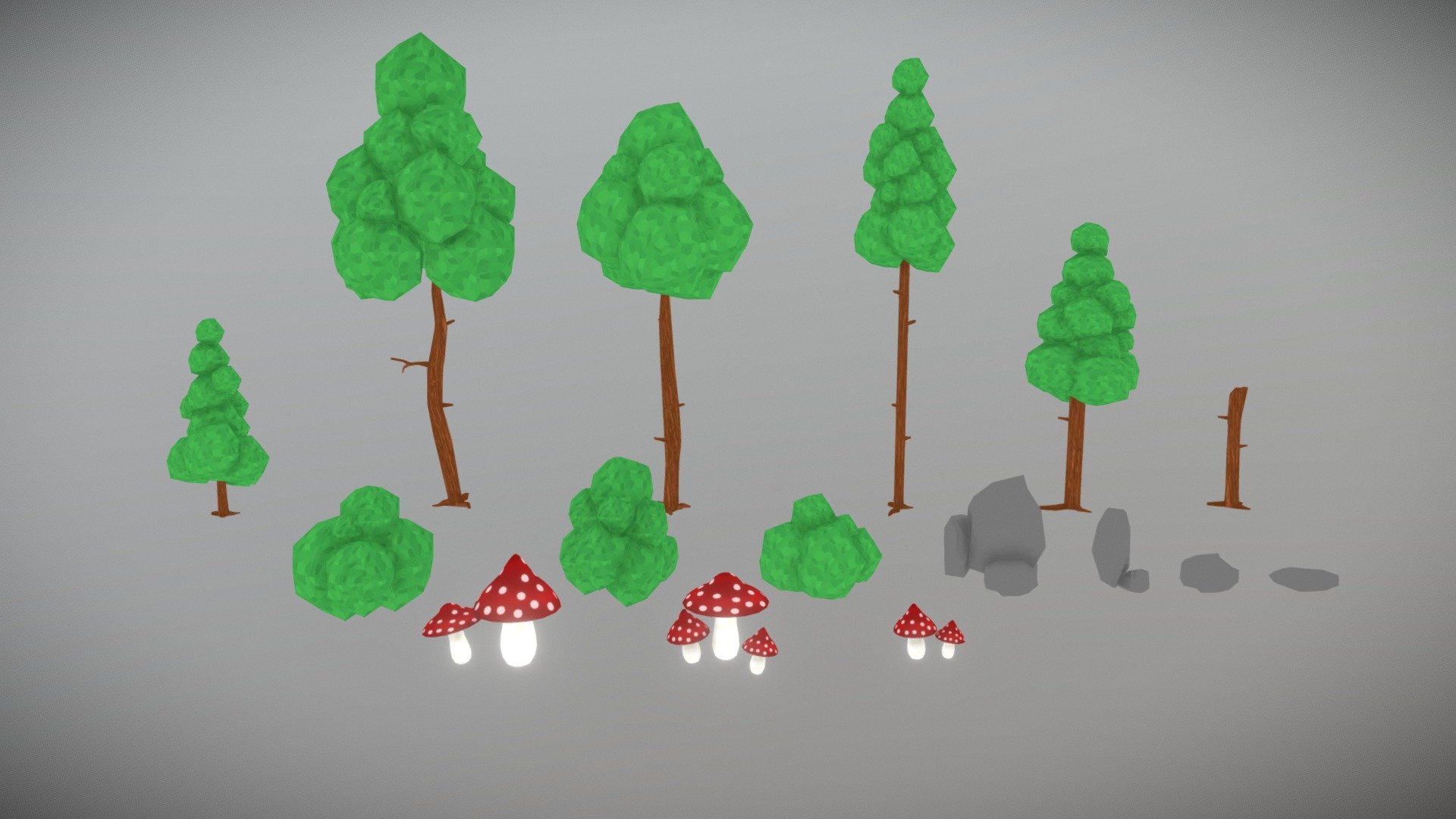 Asset Pack Trees Bush Stones Mushrooms for game - 3D model by Olexandr ...