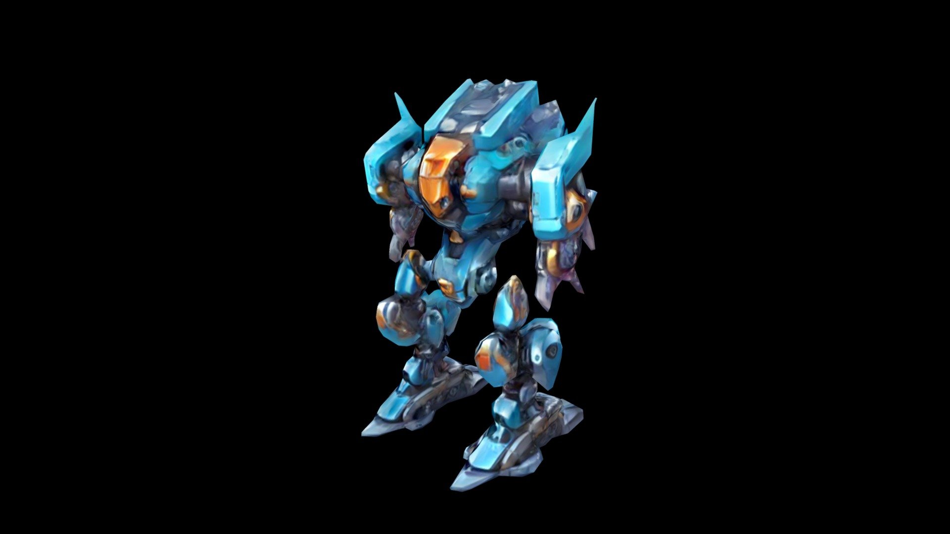 A CGI image of a blue robot with gold accents an - Download Free 3D ...