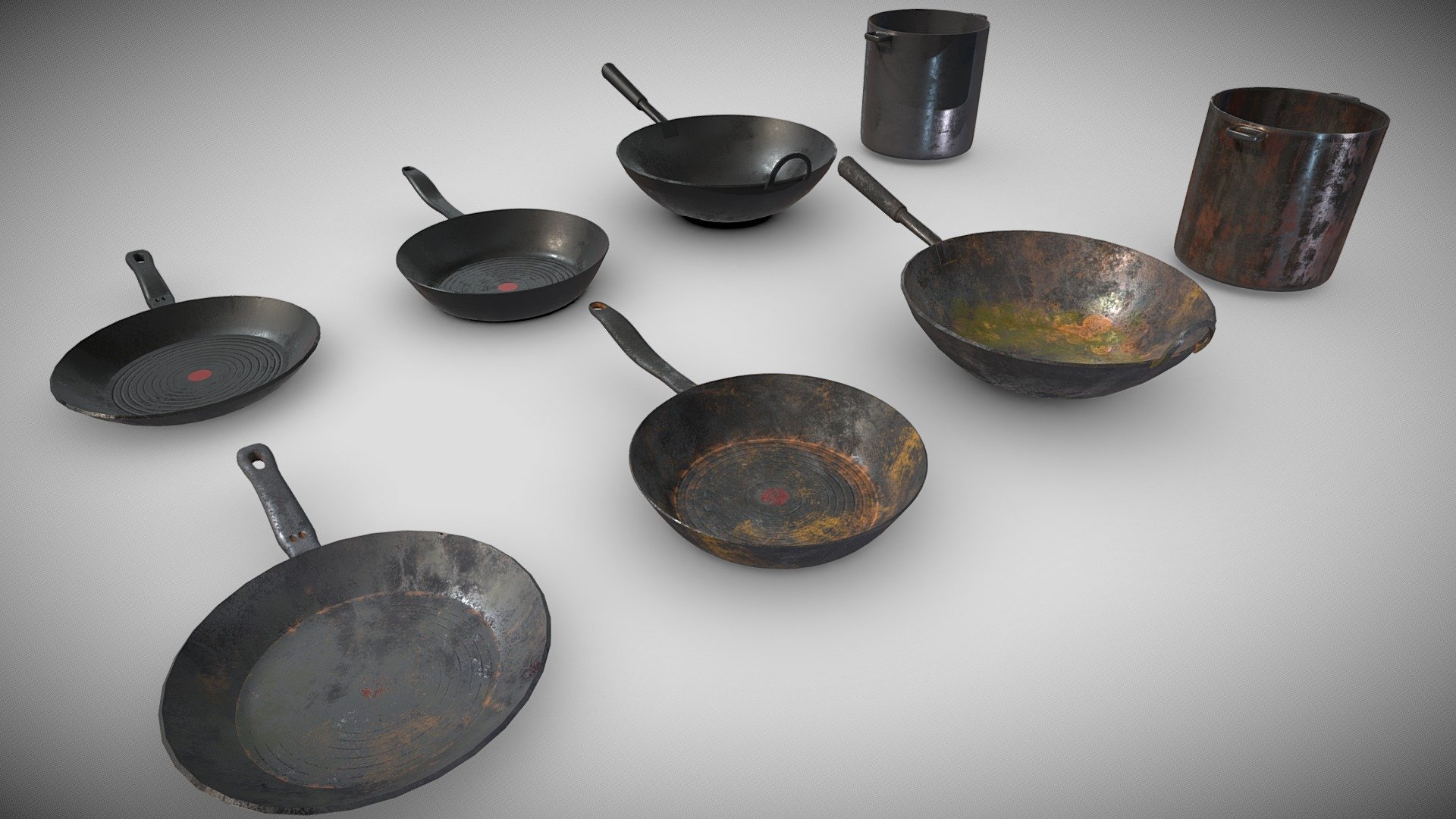 Selection of frying pans - Buy Royalty Free 3D model by Sousinho ...