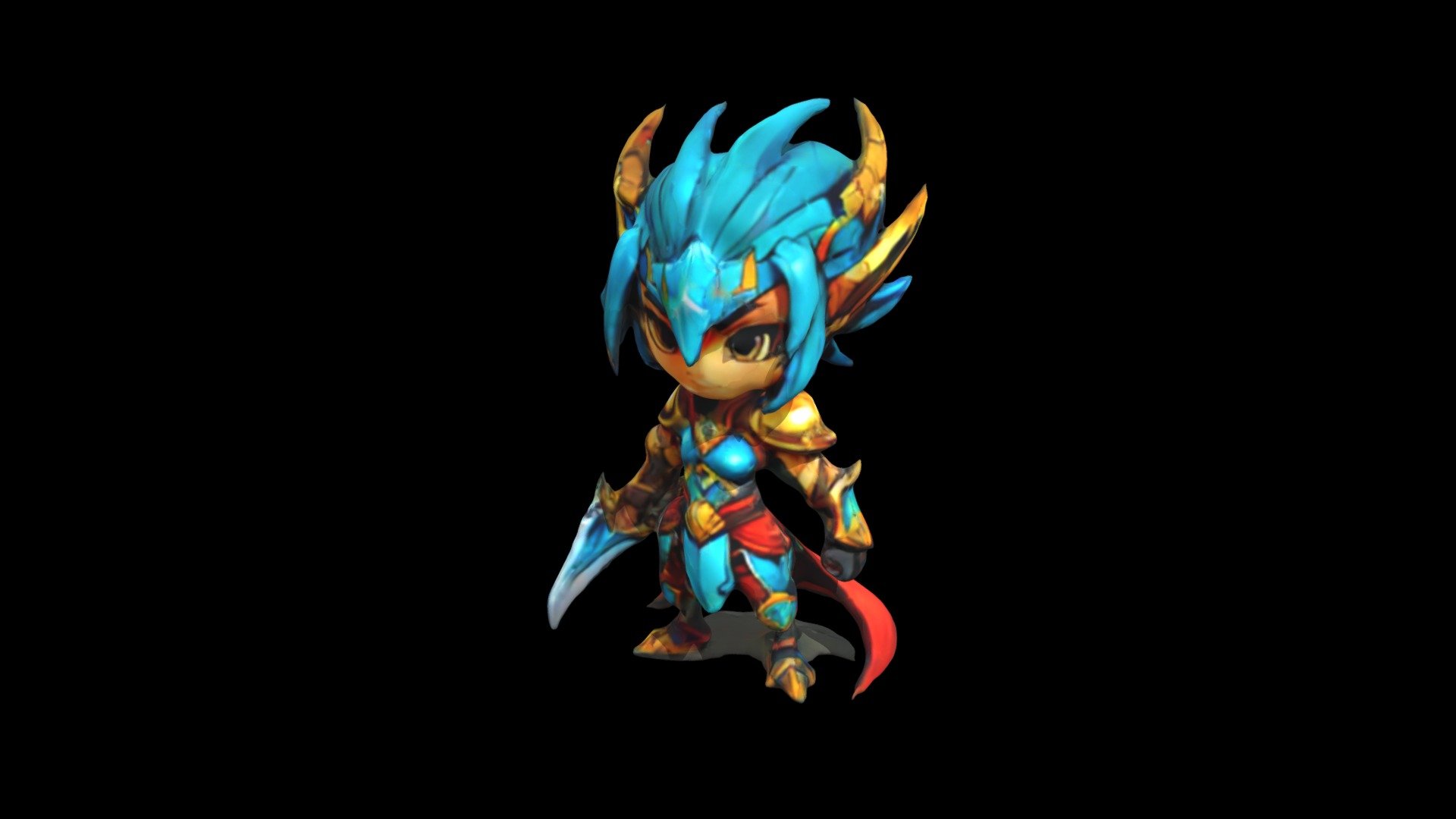 "Female warrior with blue hair and gold horns we - Download Free 3D ...