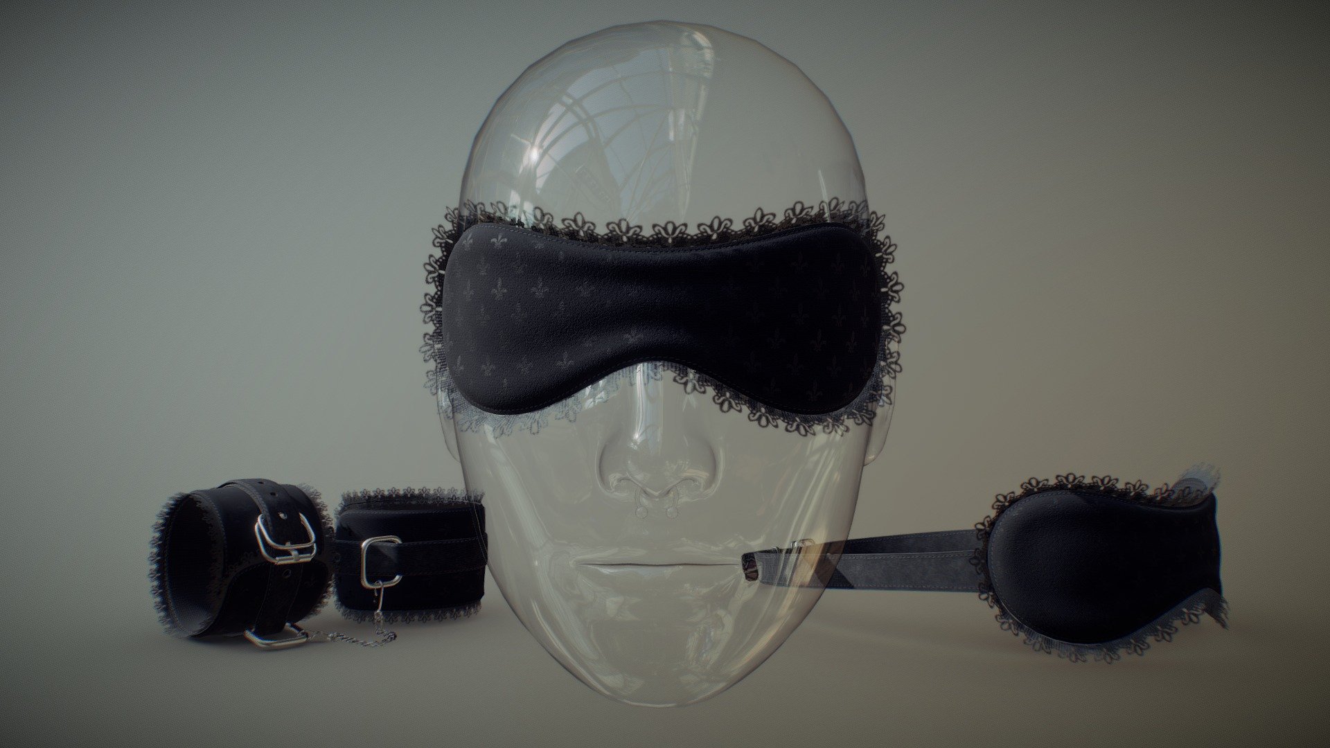 Black fabric Blindfold & Cuffs set - Buy Royalty Free 3D model by ...