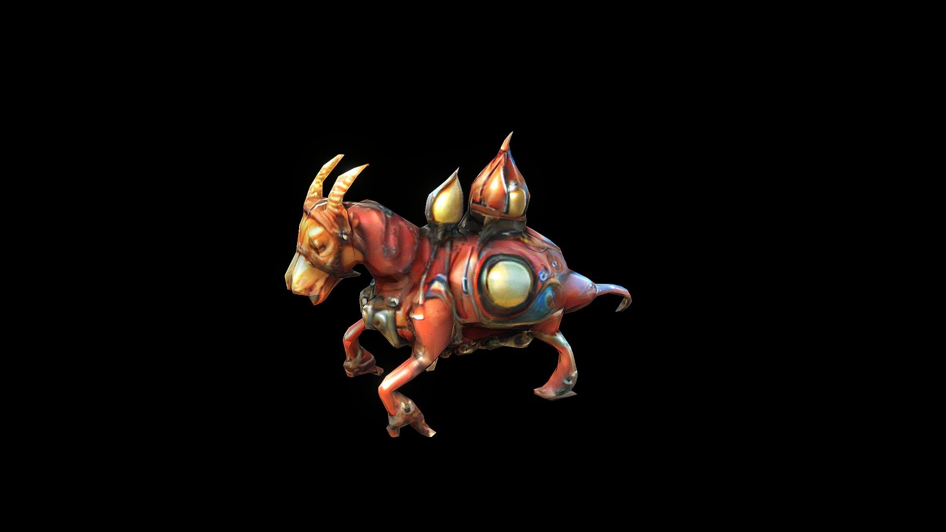 a cartoon drawing of a goat with a saddle on - Download Free 3D model ...