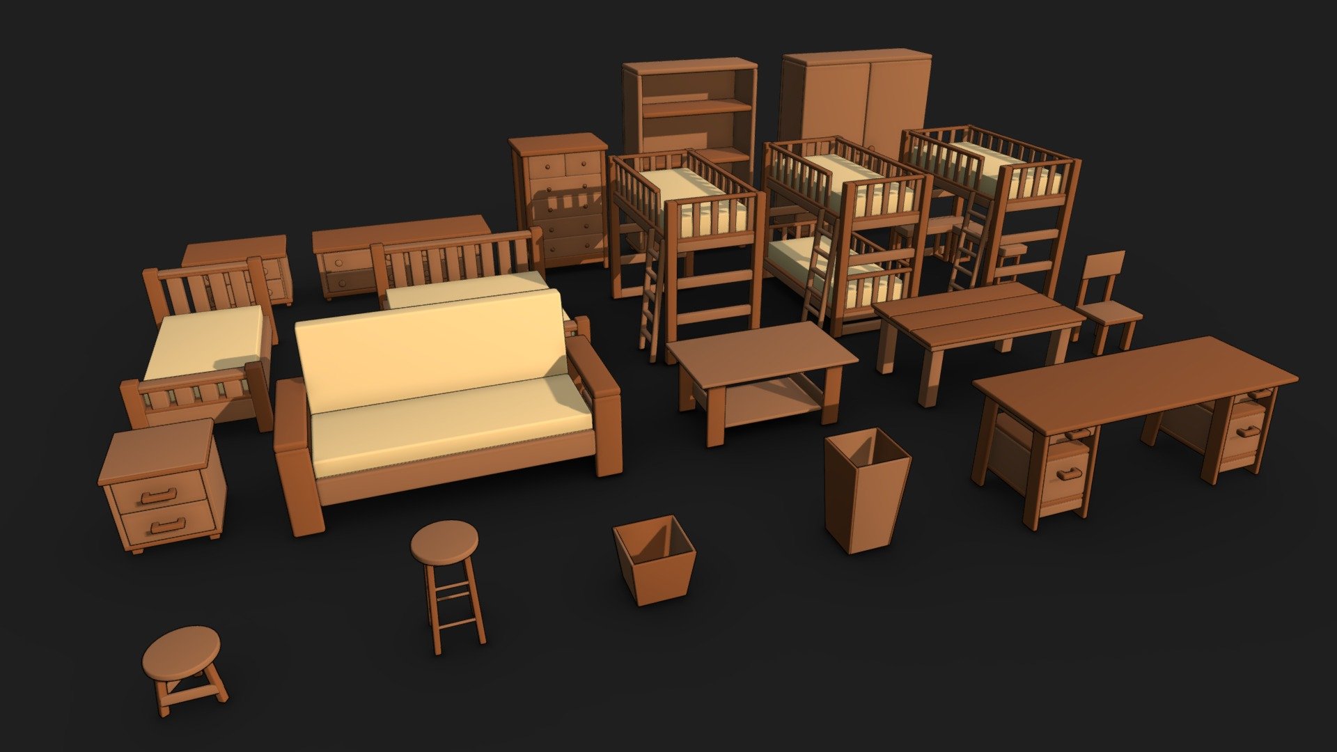Furniture Set Cartoon Outline - Buy Royalty Free 3D model by Yorus01 ...
