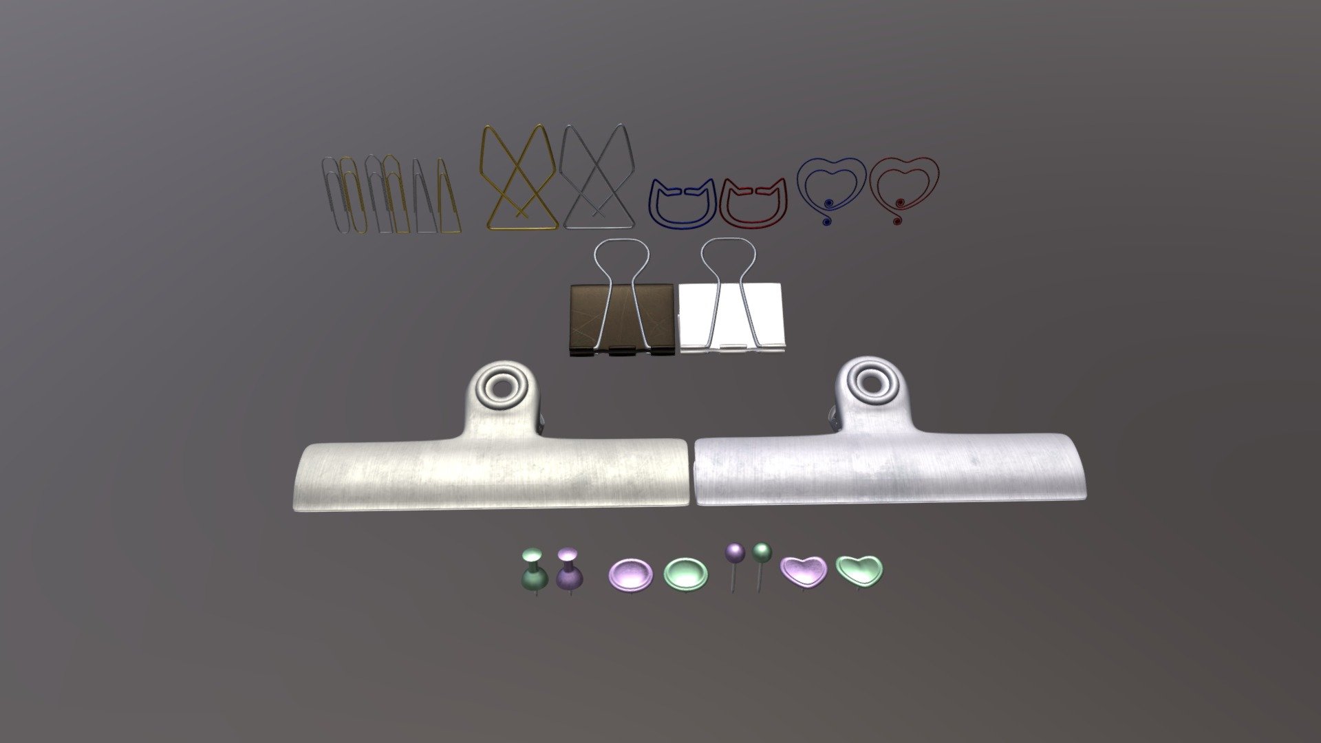 Paper Clips And Push Pins And Clamps Set - 3D model by A.Damian.Art ...