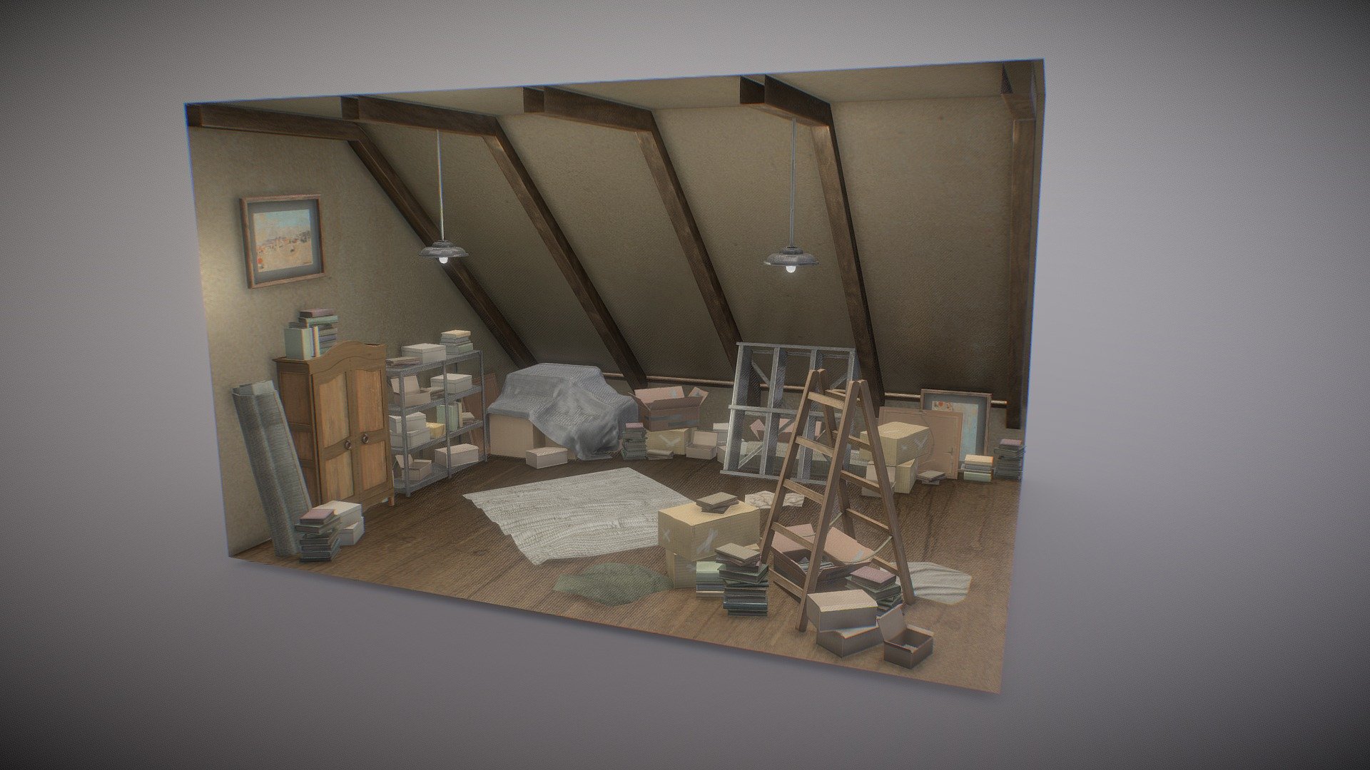 Realistic Modern Homes Small Attic - Buy Royalty Free 3D model by ...