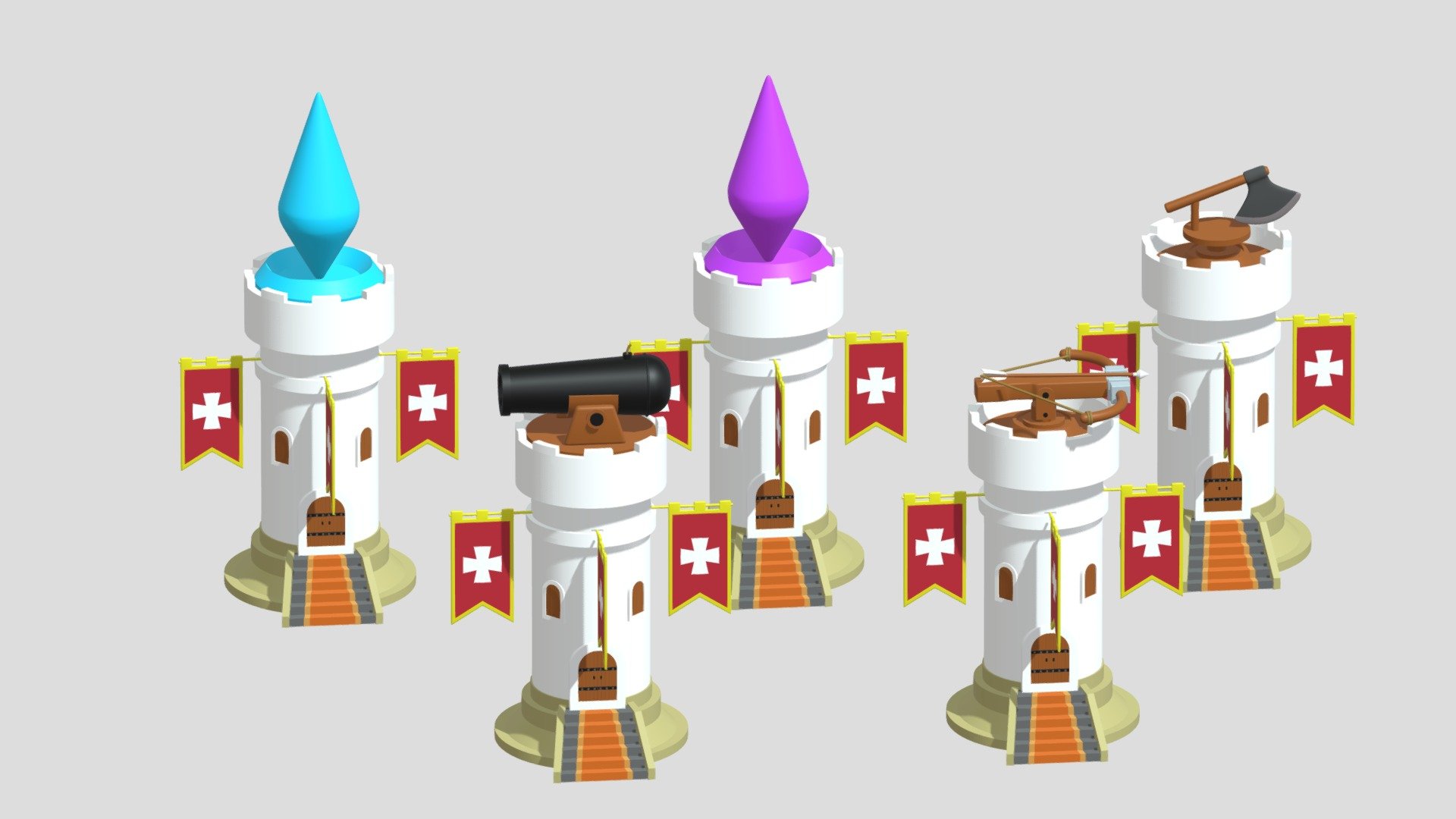 Cartoon Tower Defense Towers Collection - Buy Royalty Free 3D model by ...
