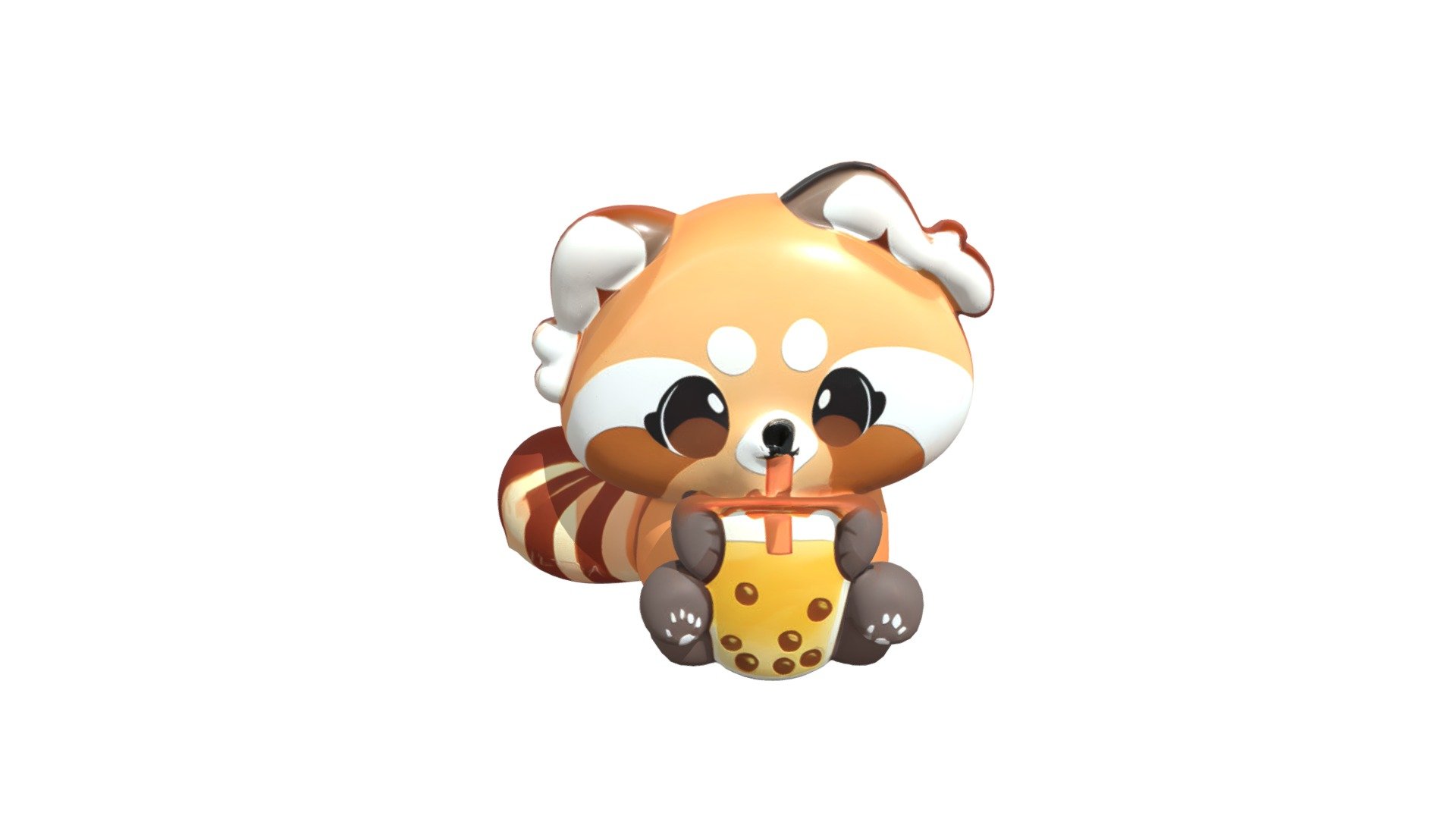 Cute cartoon red panda drinking bubble tea - 3D model by ShadowLogan31 ...