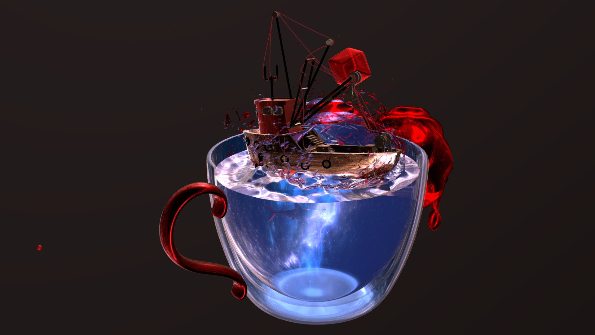 Shipwreck in a cup (animated) with blood & shark - Download Free 3D ...