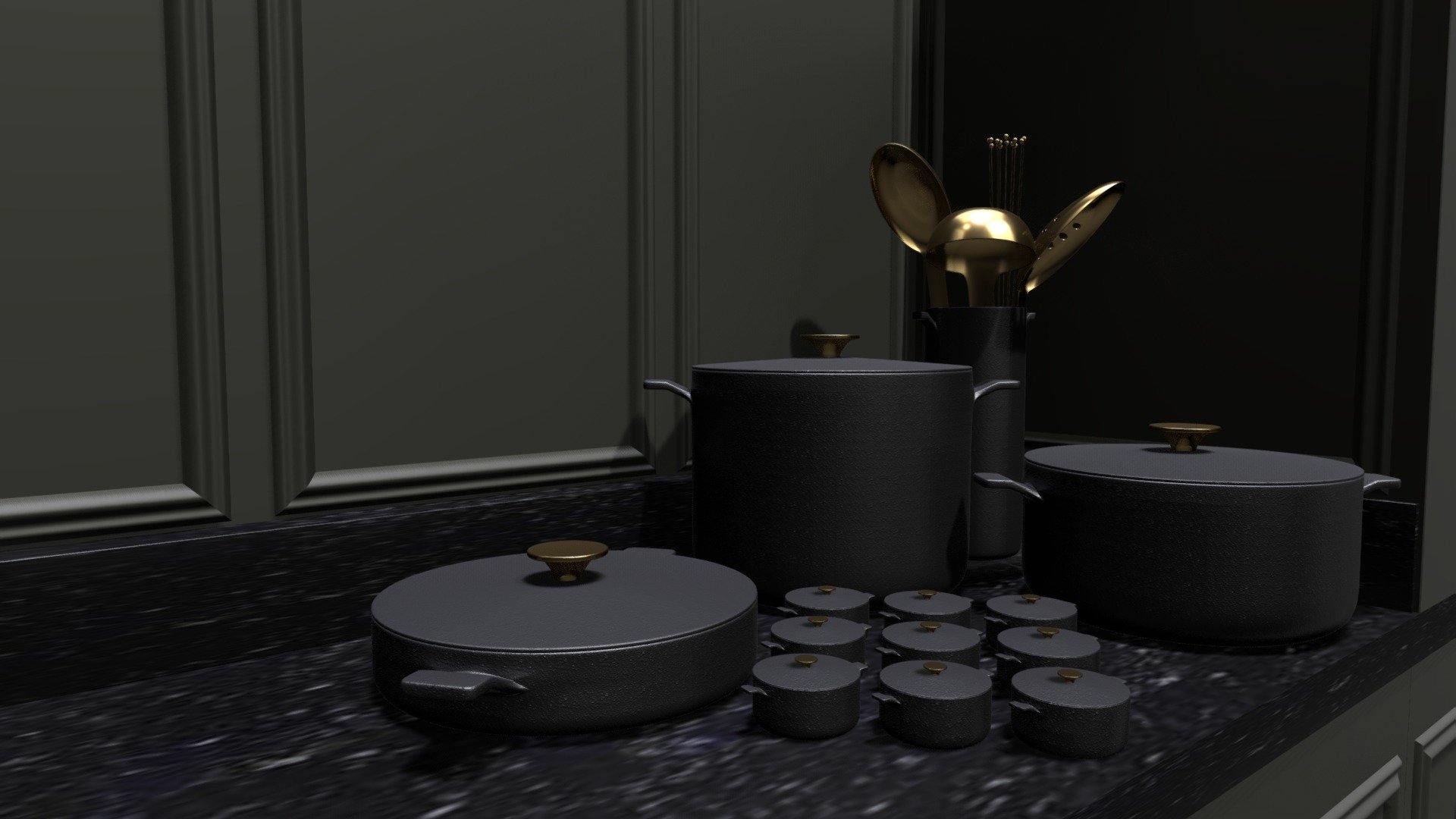 Kitchen Unit with Cooking Pots and utensils - 3D model by CGDELUXE ...