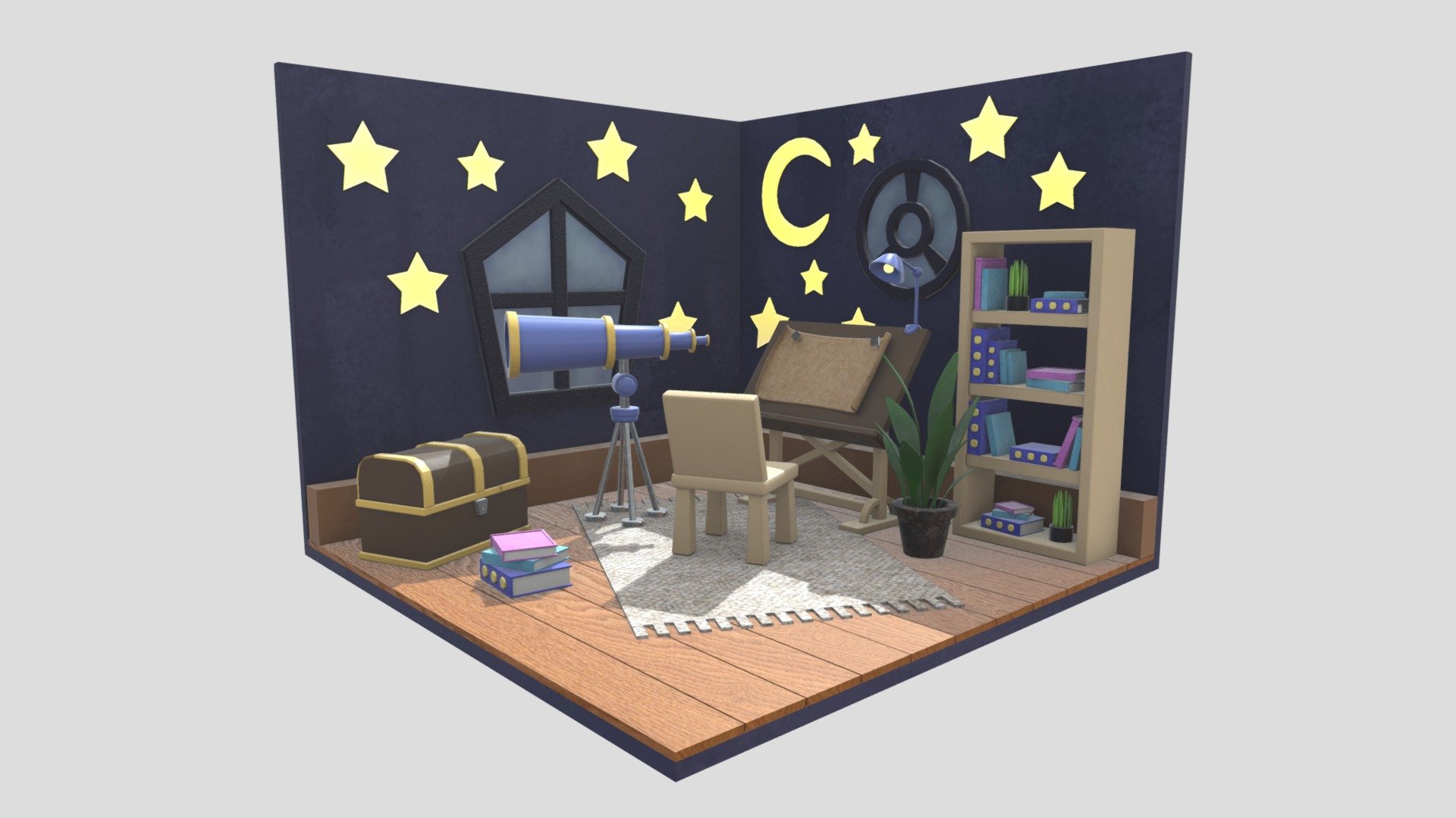 cartoon astronomer`s room - 3D model by dariazdesigner [71dd66a ...