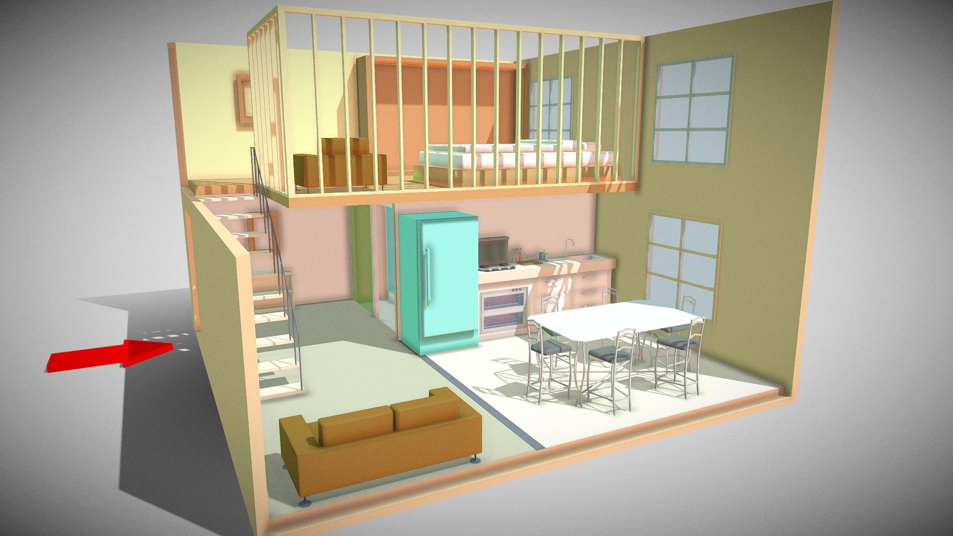 一居室 - single apartment - Download Free 3D model by MrdT (@mrdt.club ...