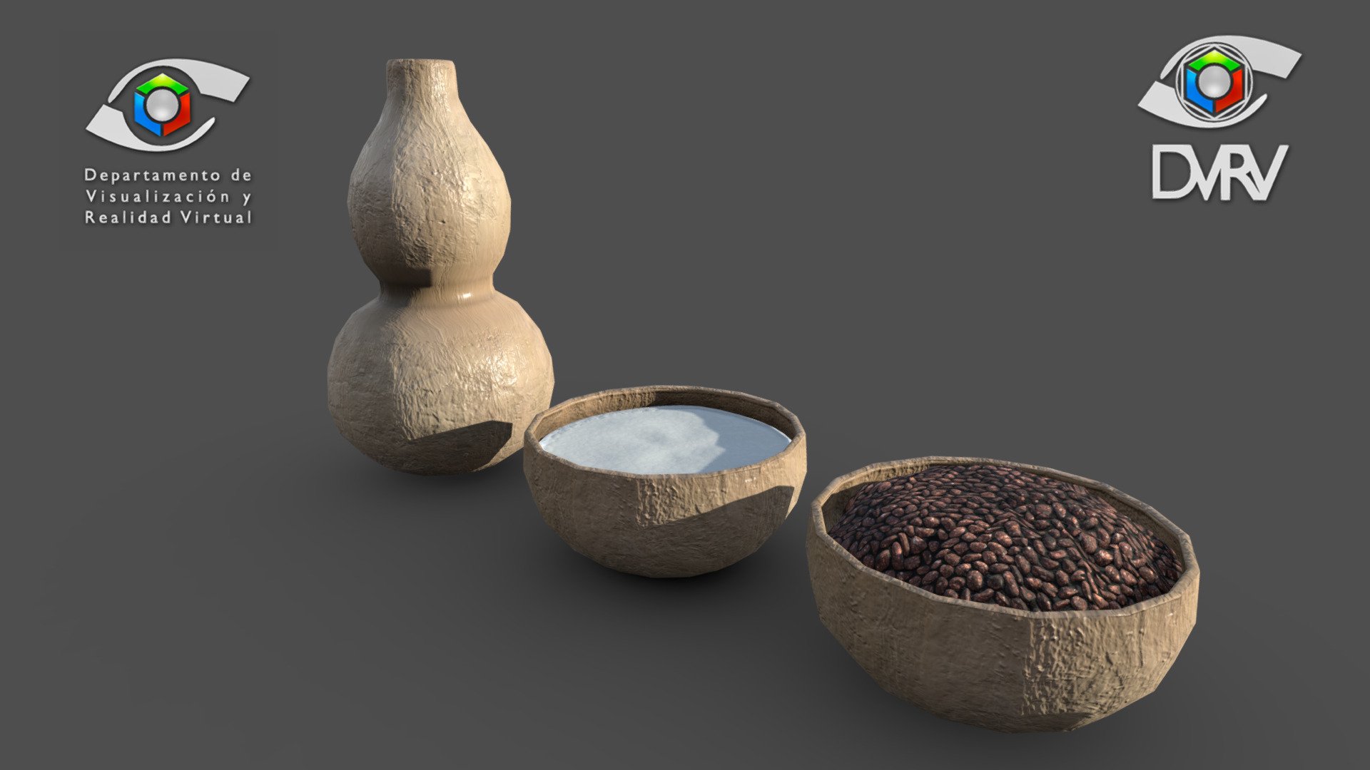 Guaje, cesta con frijoles y vasija con pulque - 3D model by UNAM ...