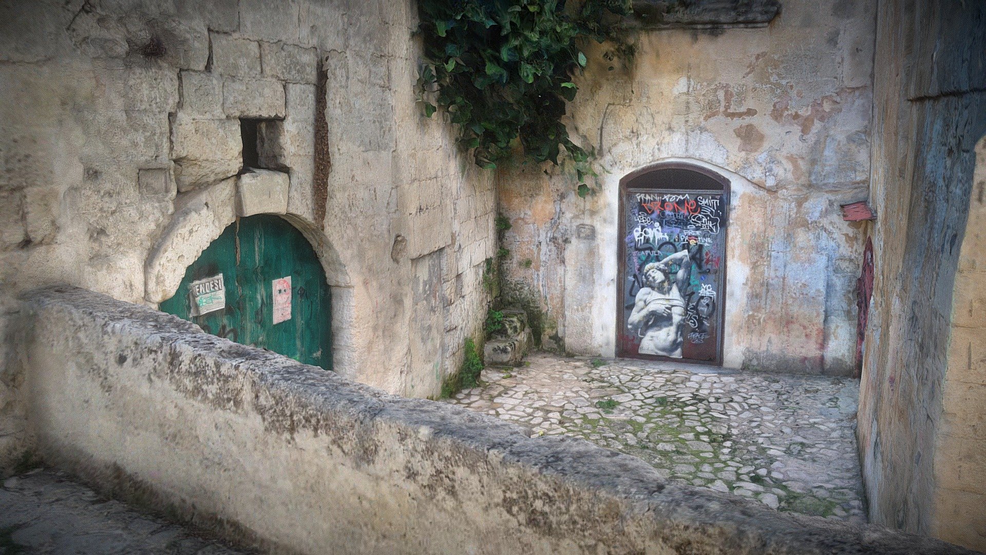 Italy, Matera, Ancient yard with street art - Download Free 3D model by ...