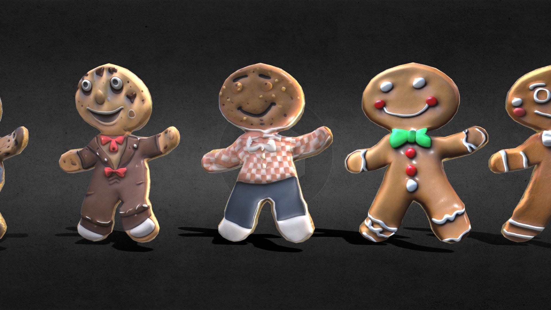 Five gingerbread man, lowpoly, game-ready - Buy Royalty Free 3D model ...