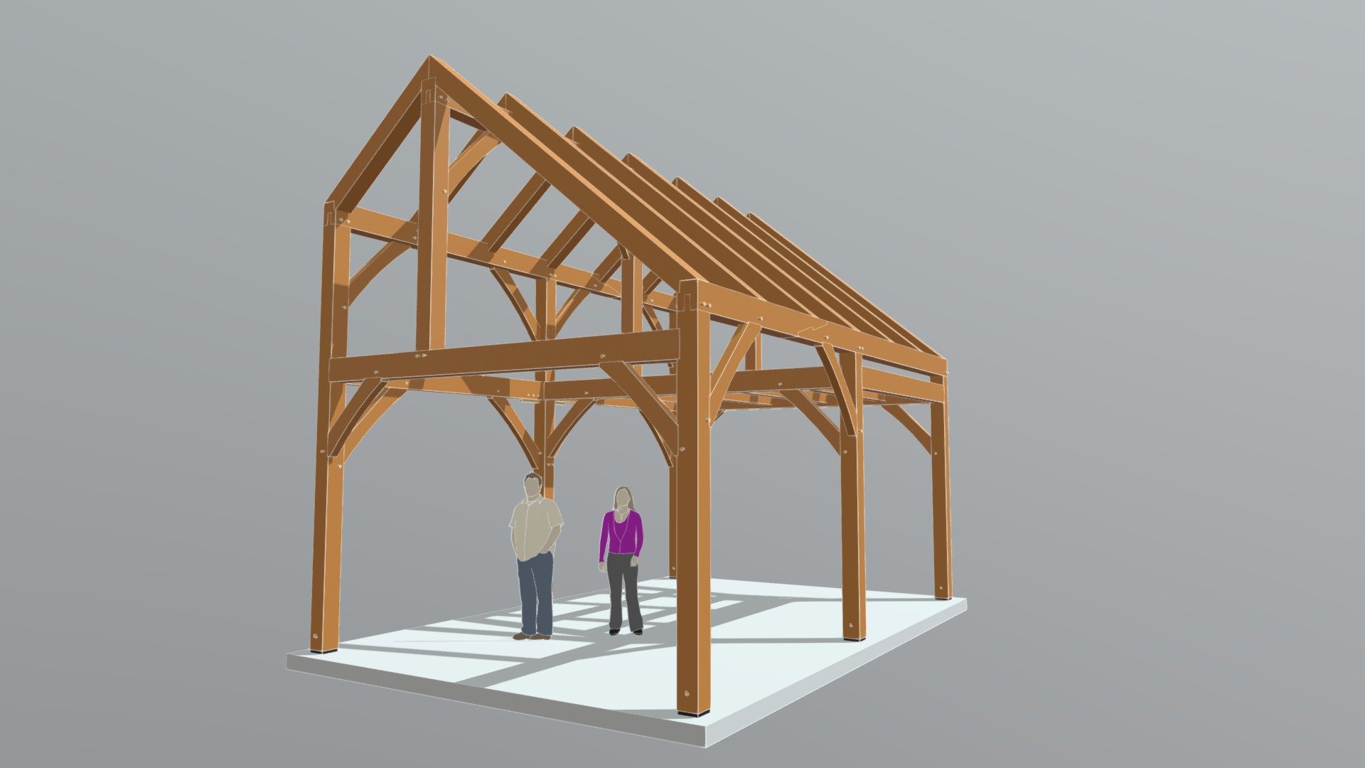 16x24 Saltbox Frame w Walls (02764) - 3D model by Timber Frame HQ ...