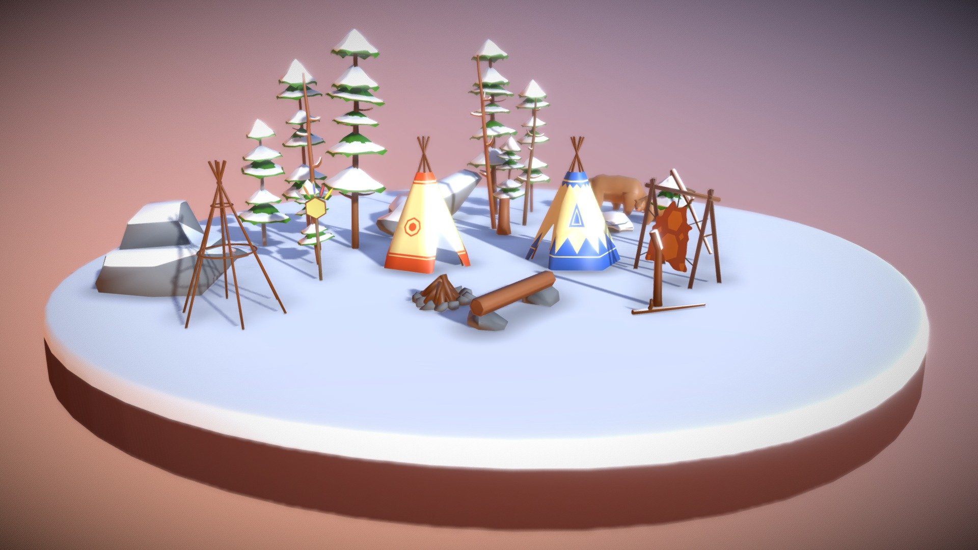 Native American Village-low poly - Download Free 3D model by carlcapu9 ...