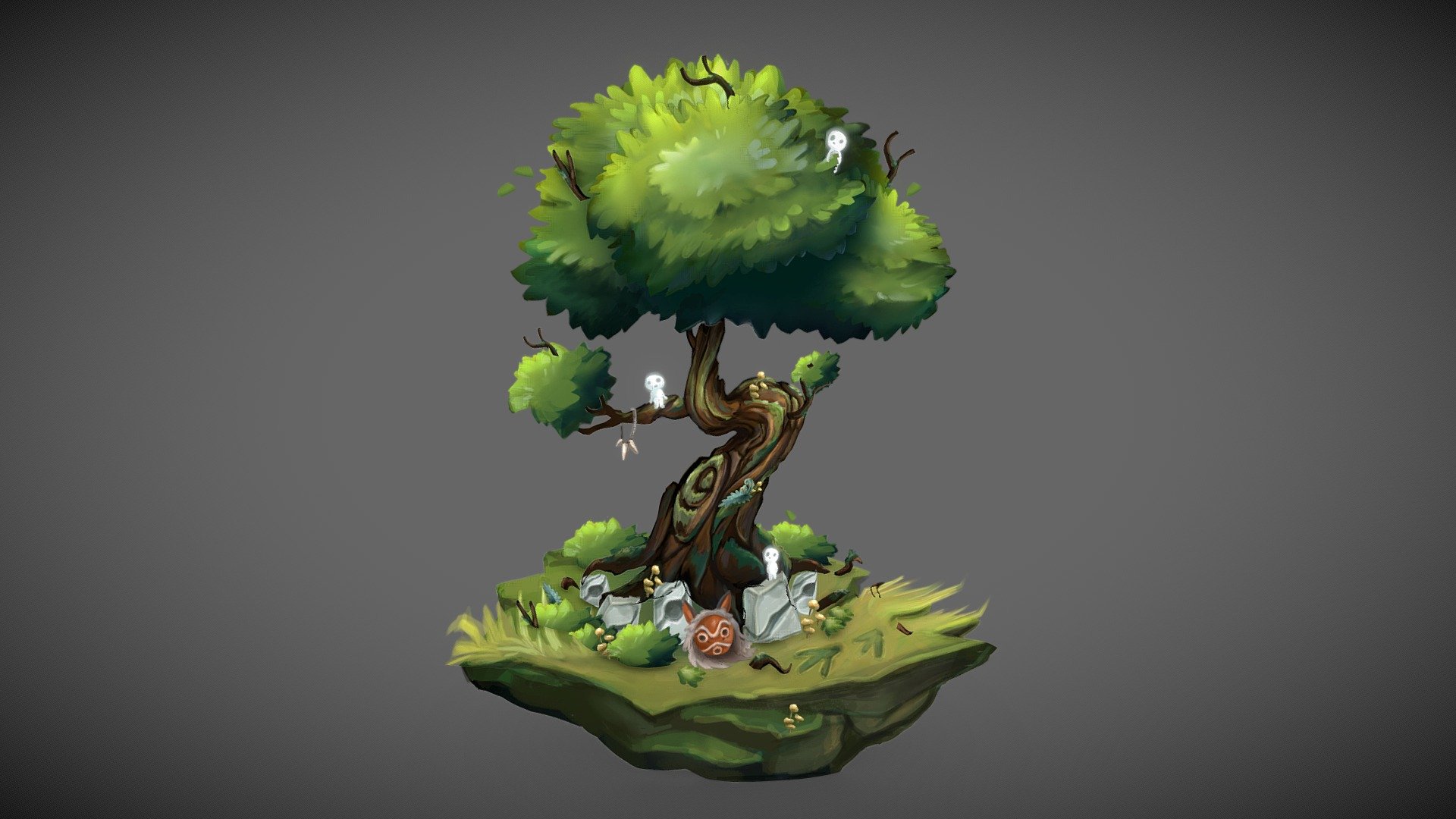 Princess Mononoke Inspired Tree Hand-Painted - 3D model by cozy.worlds ...
