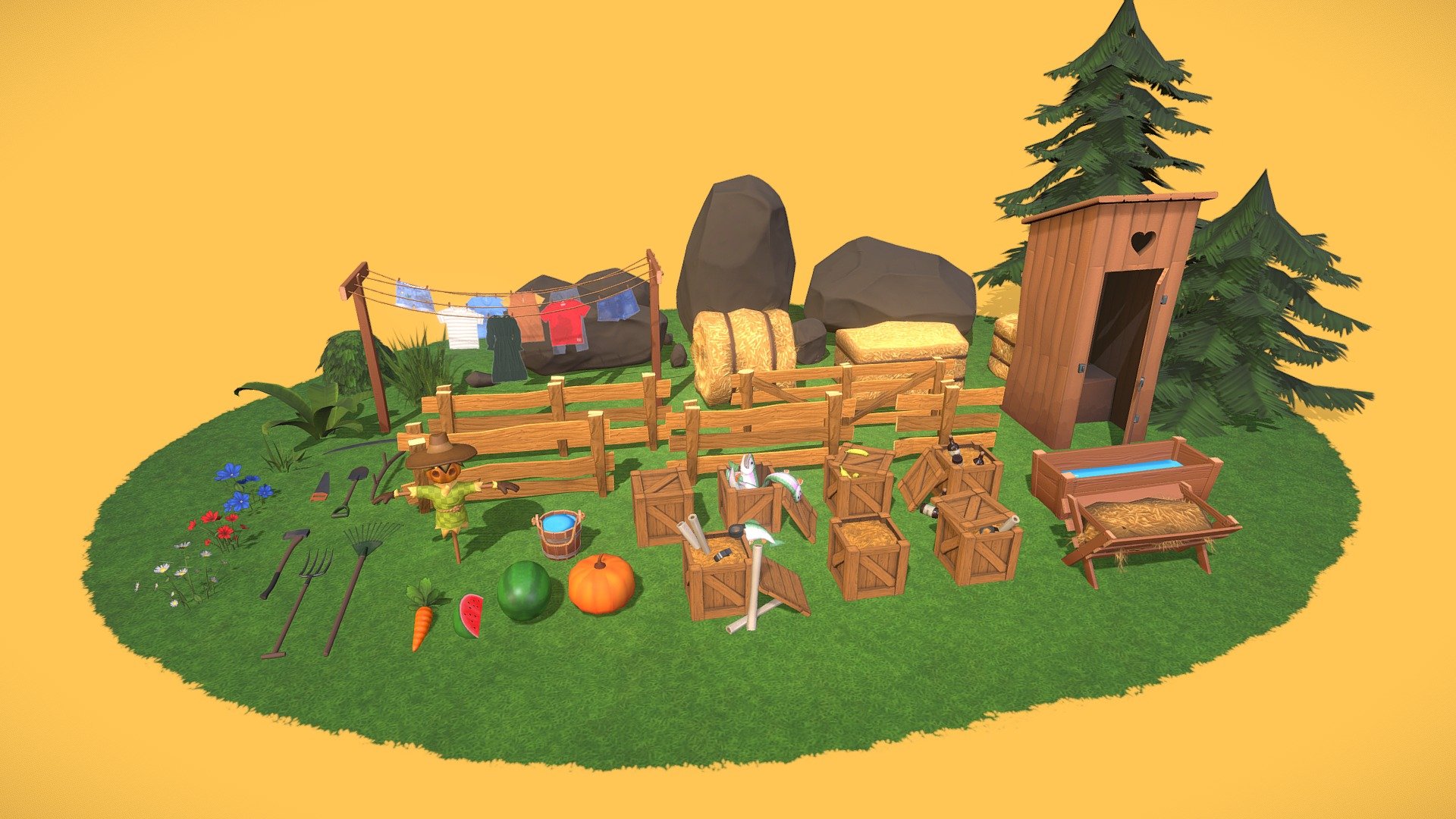 Cartoon Farm Assetpack - Buy Royalty Free 3D model by Eddie's Bazaar ...