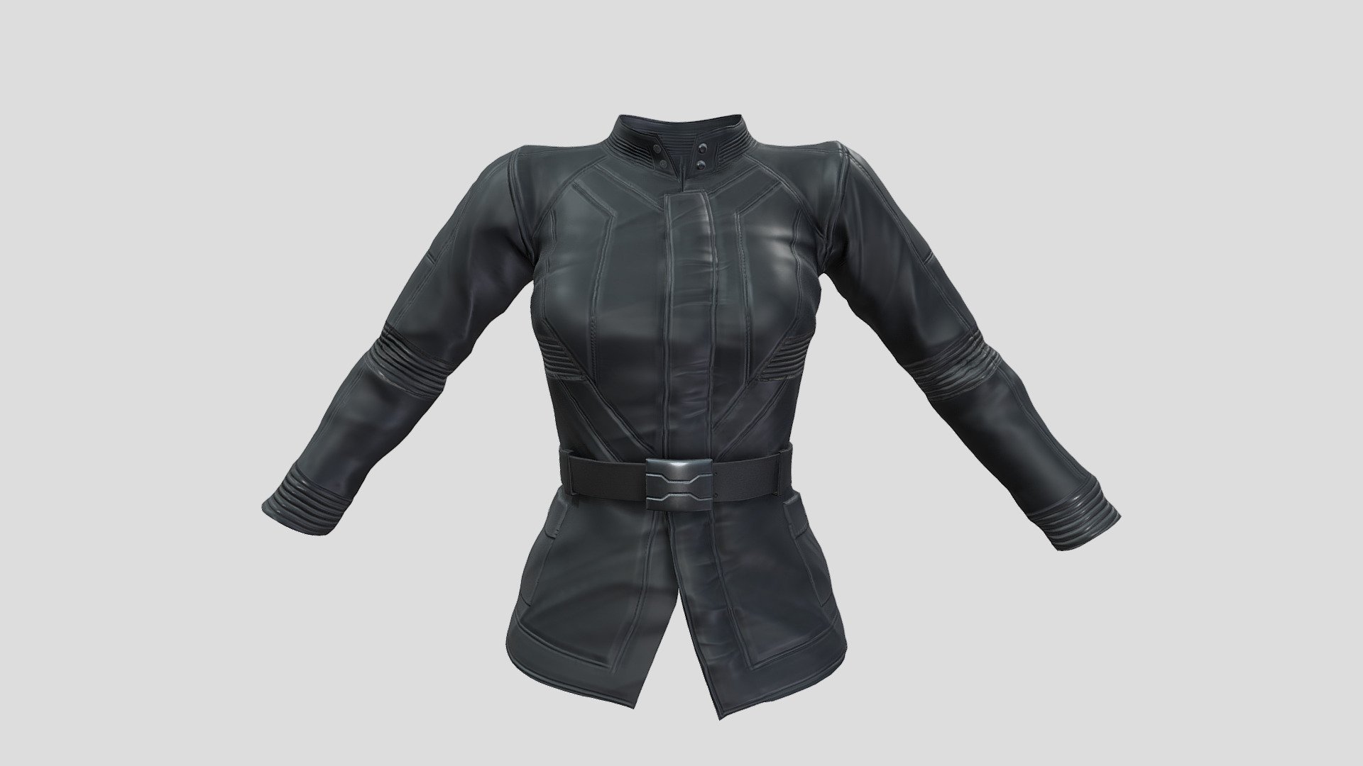 Belted Closed Front Leather Female Agent Jacket - Buy Royalty Free 3D ...