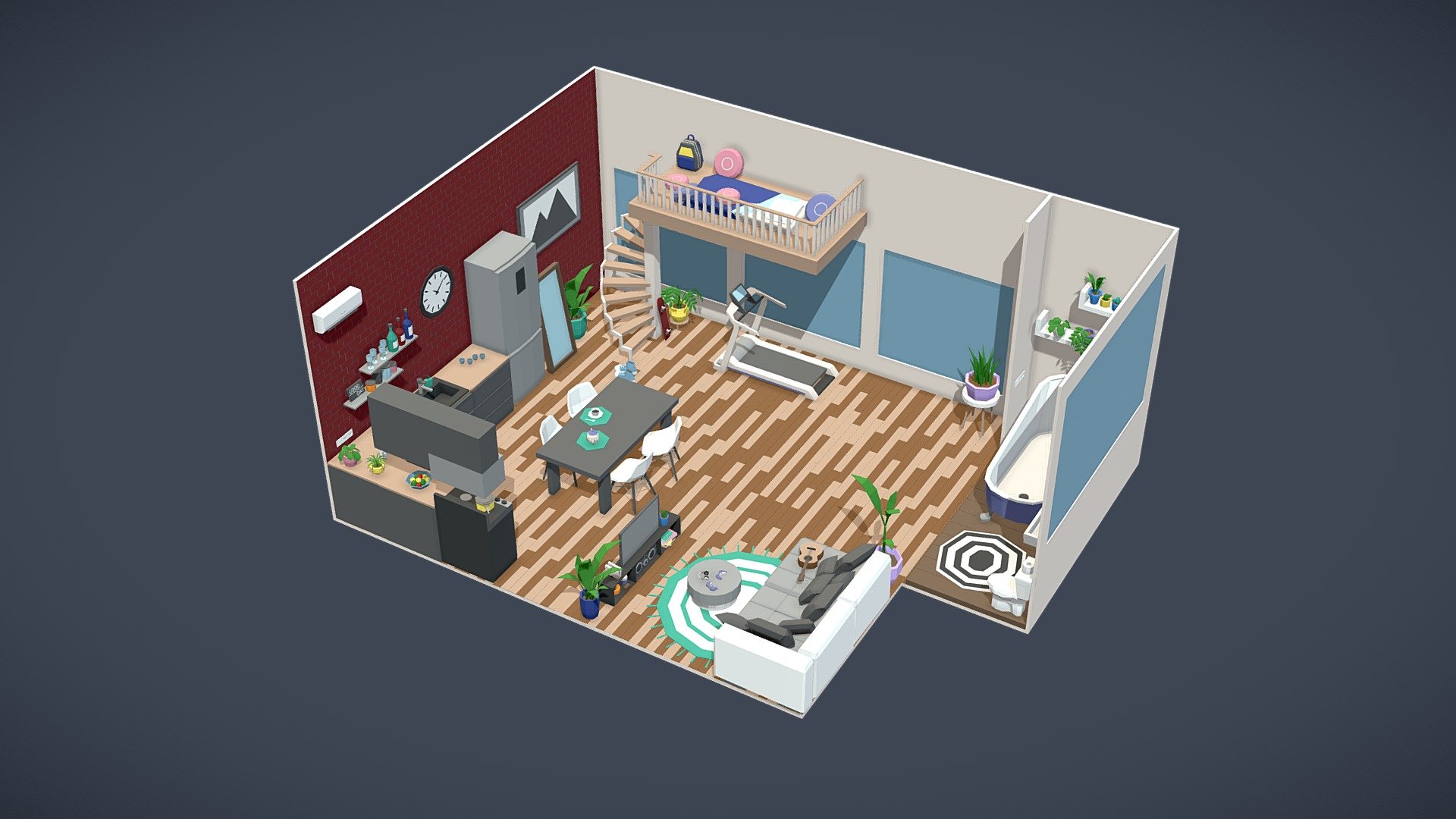 Low Poly Apartment n5 - 3D model by Mnostva [73ce340] - Sketchfab
