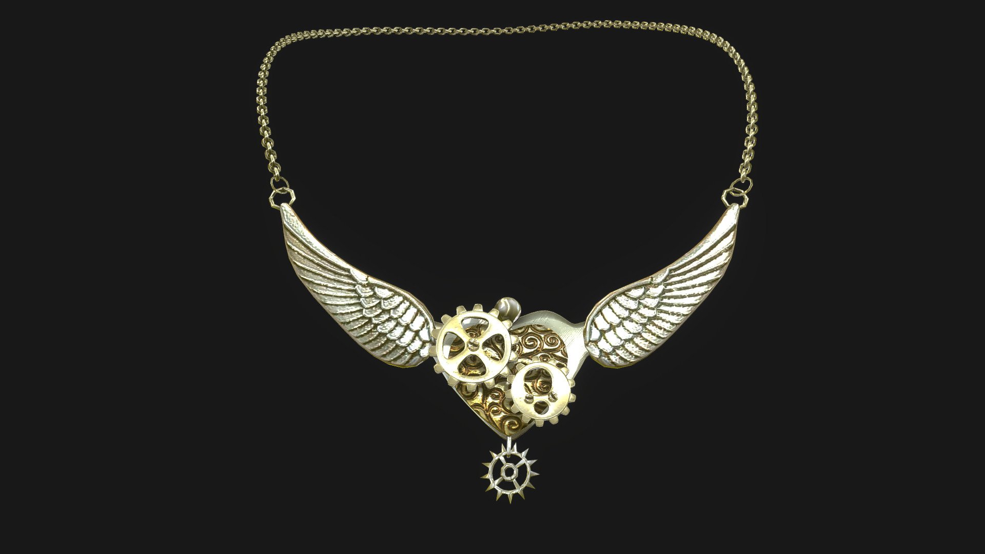 Metal Dove Wings Cogs Heart Steampunk Necklace - Buy Royalty Free 3D ...