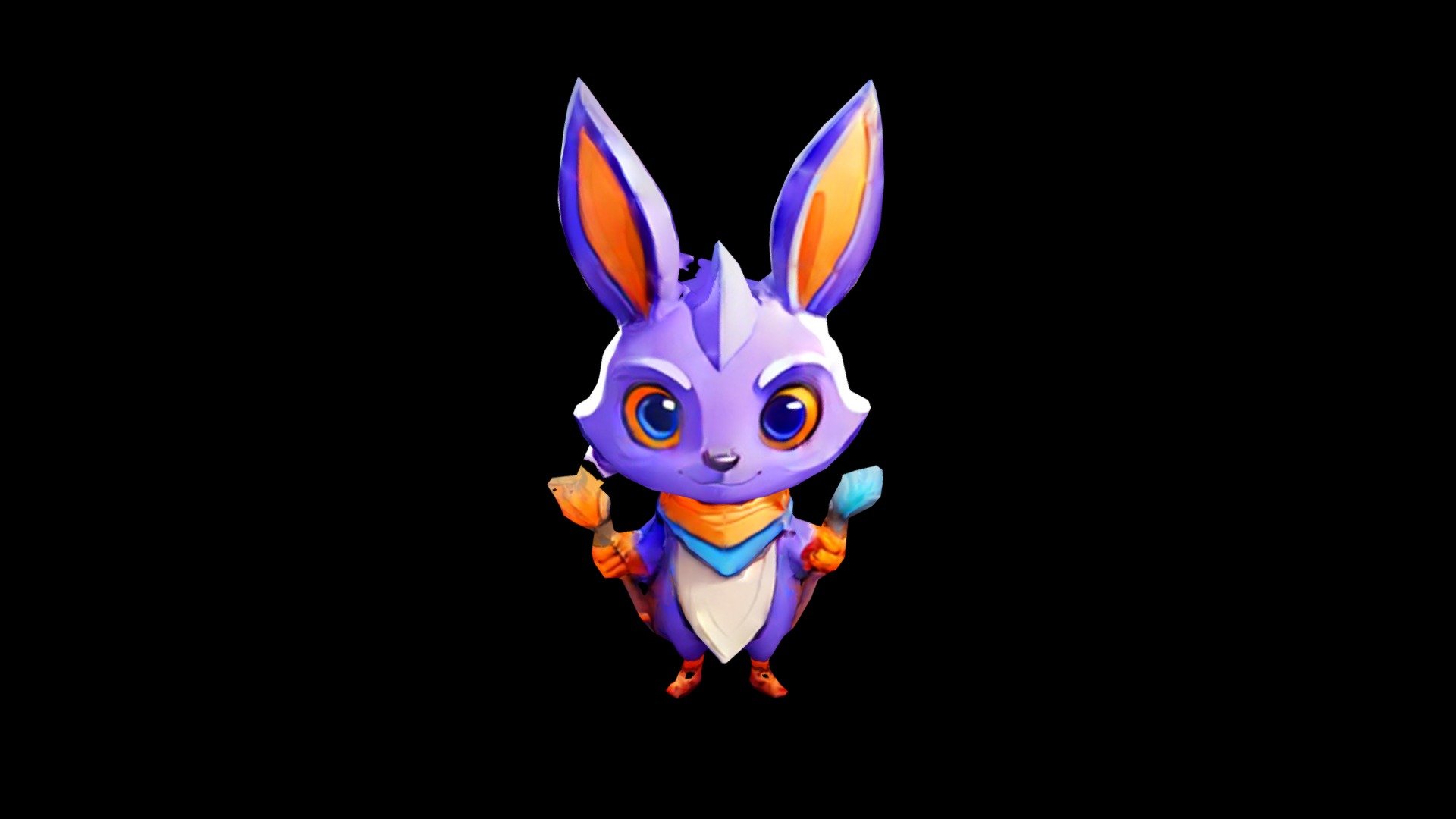 A purple rabbit with orange ears and a white str - Download Free 3D ...