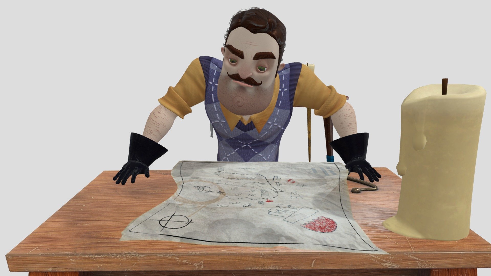 hello neighbor 2 neighbor looking at blueprint - Download Free 3D model ...