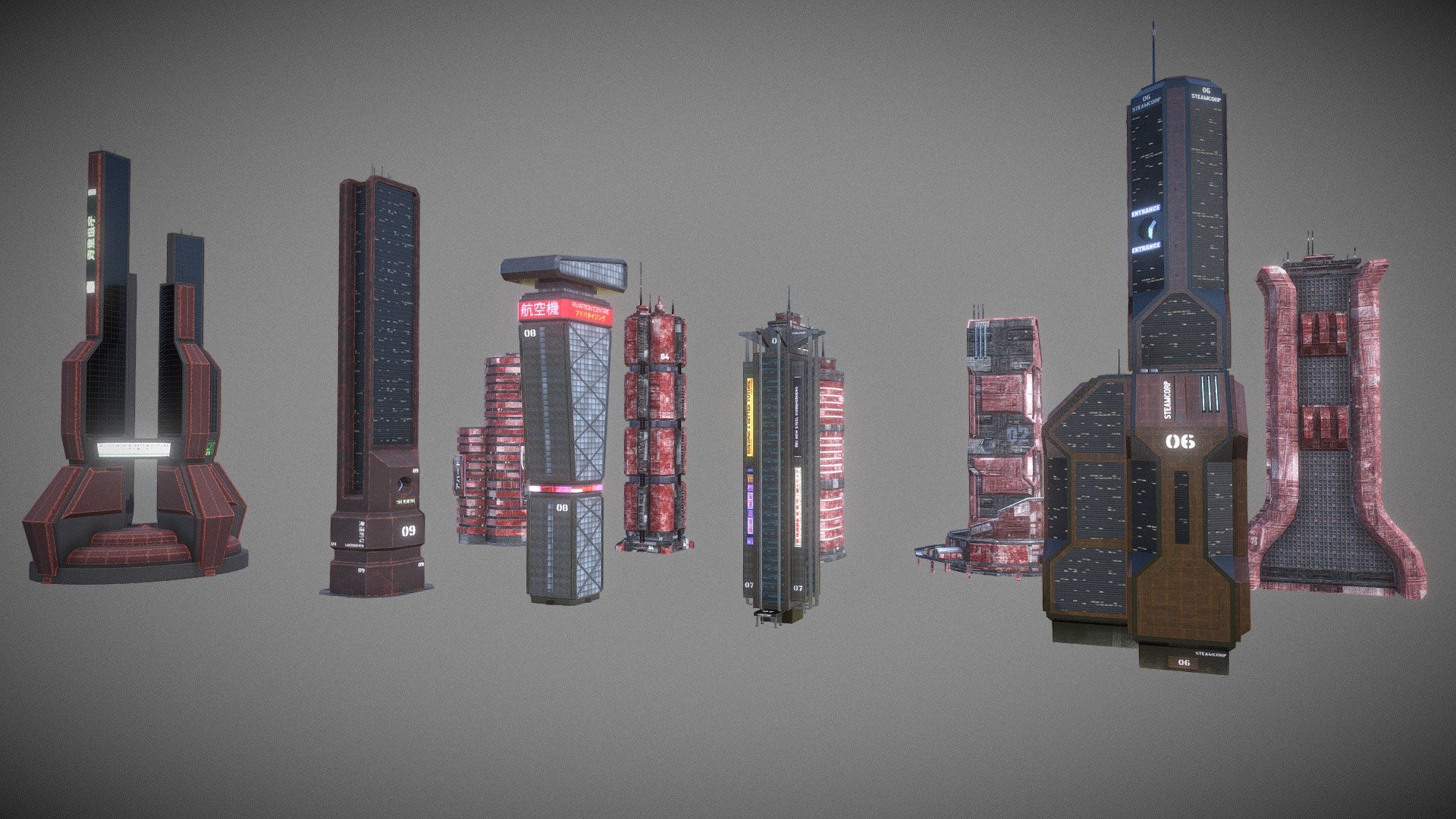 SciFi Cyberpunk Buildings Assetpack (10) - Buy Royalty Free 3D model by ...