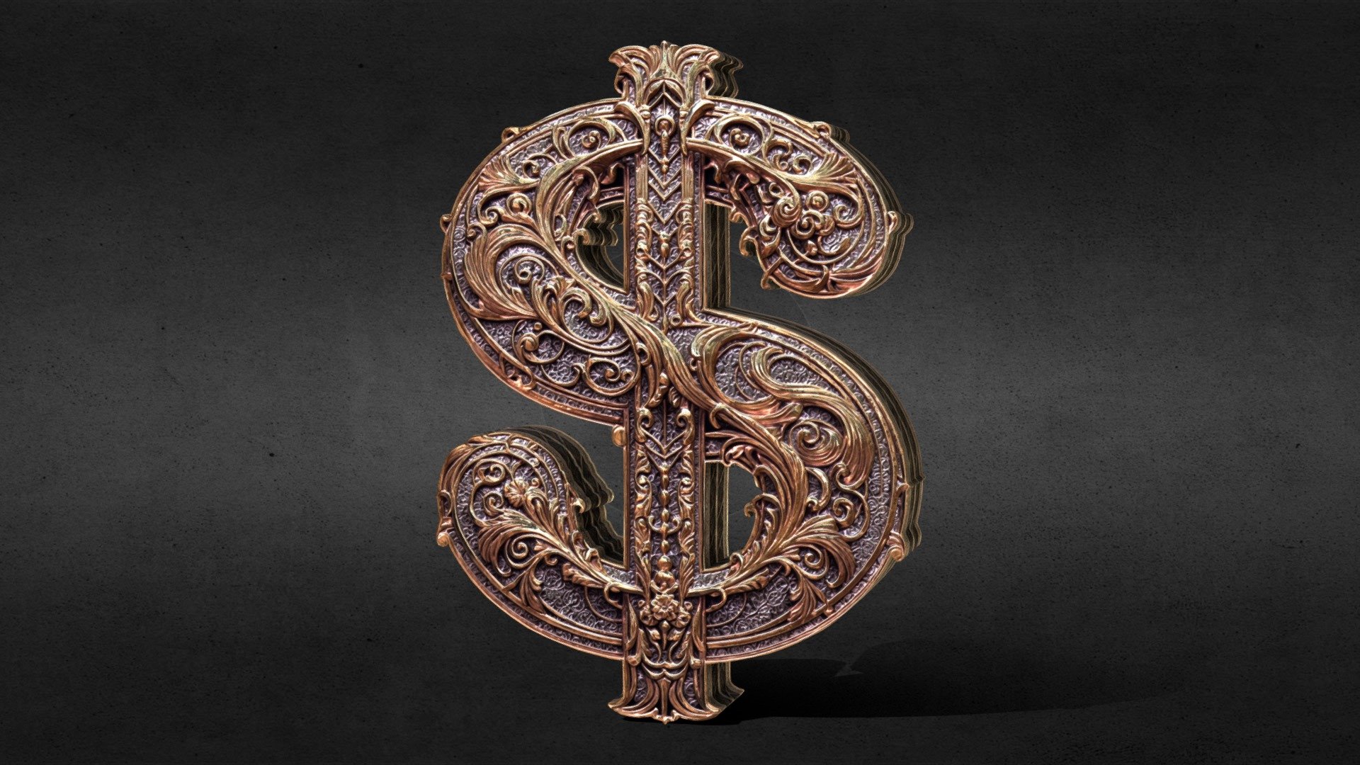 Brass ornament dollar sign, lowpoly, game-ready - Buy Royalty Free 3D ...