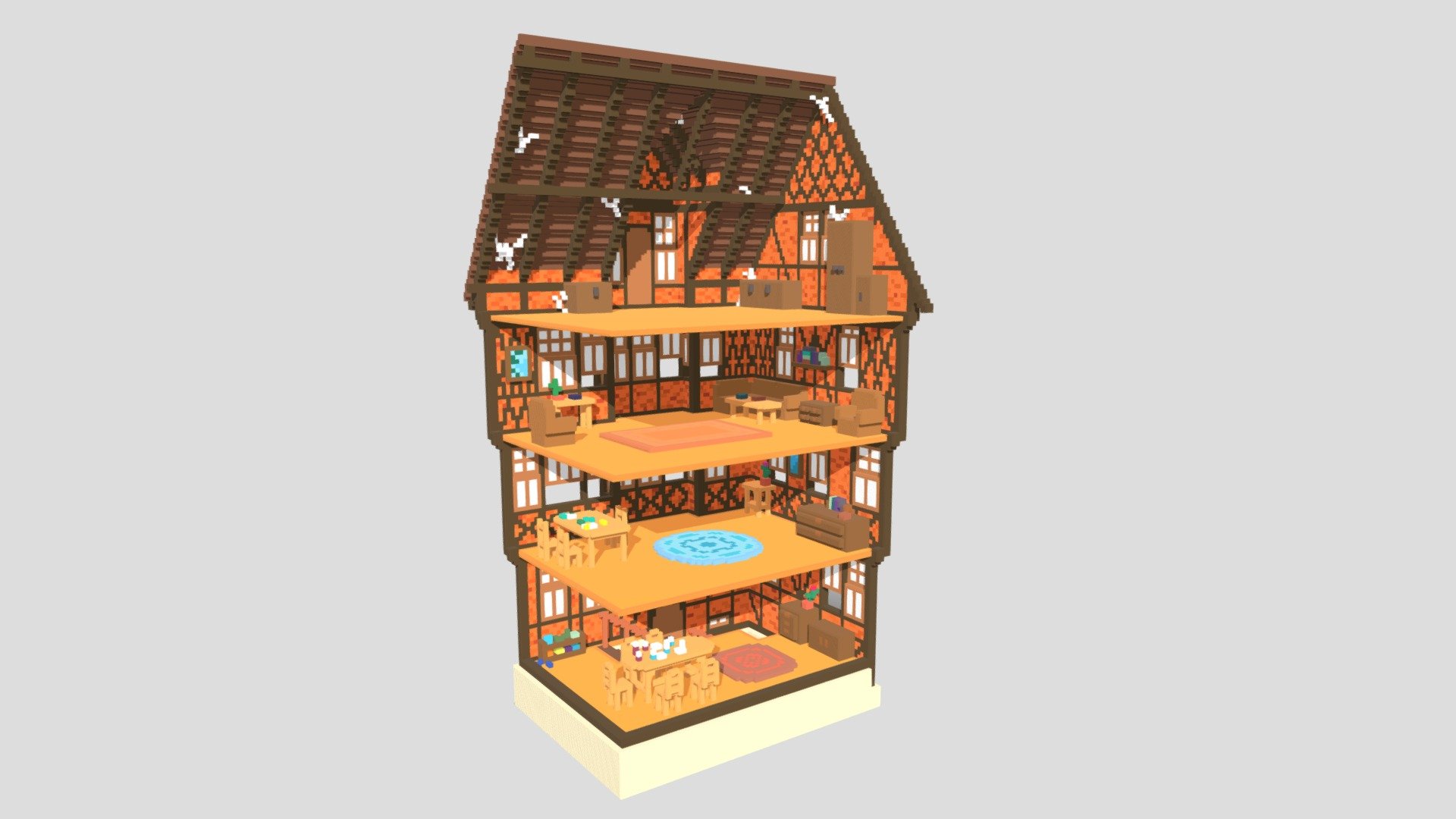 Half-timbered House with interior - 3D model by nikrad (@nikrad.fl ...