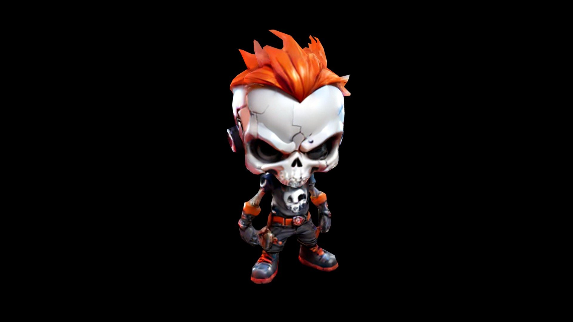 A chibi skeleton with orange hair stands dressed - Download Free 3D ...