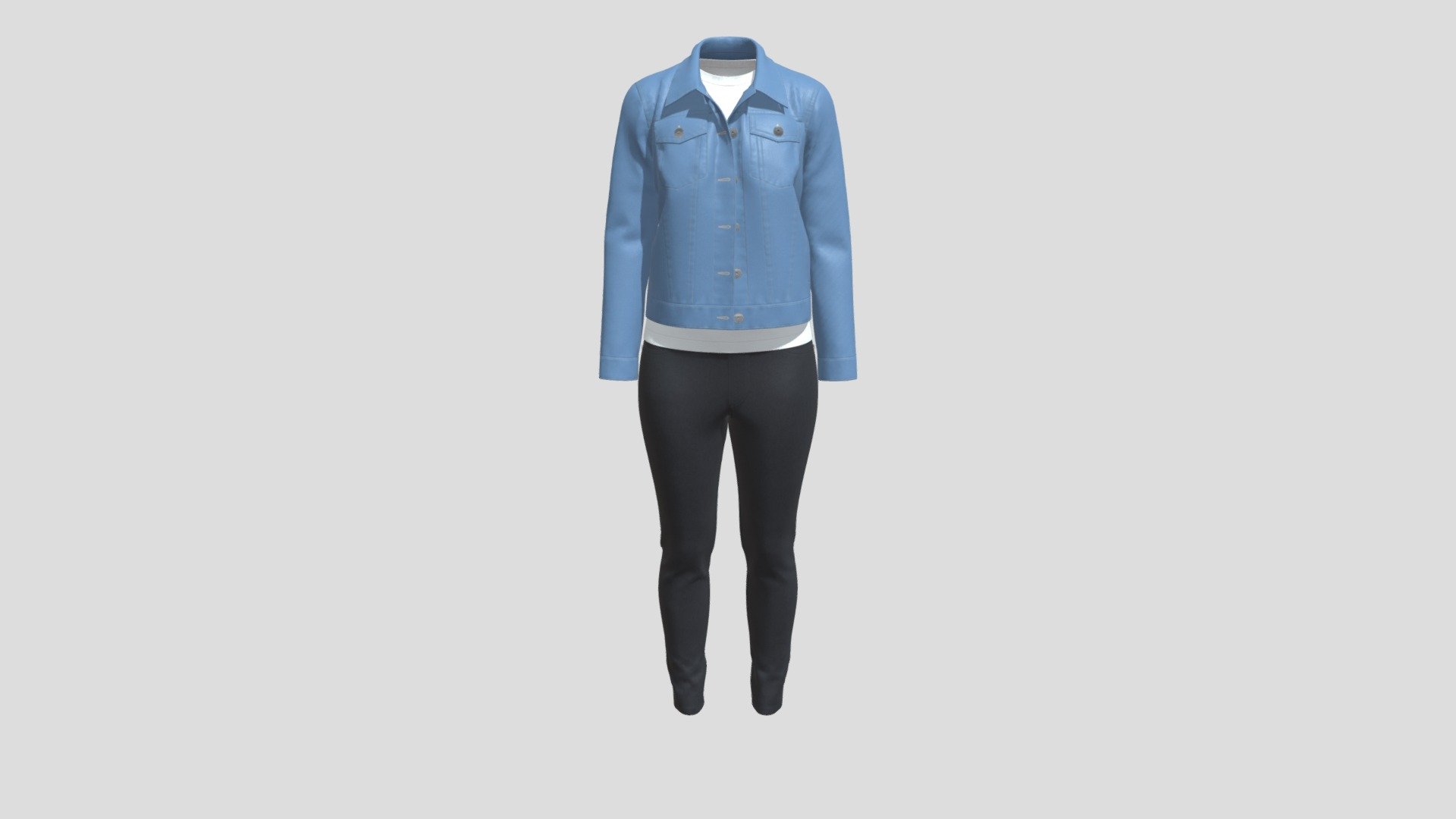 Women Denim Jacket Unbuttoned Outfit Blue - Buy Royalty Free 3D model ...