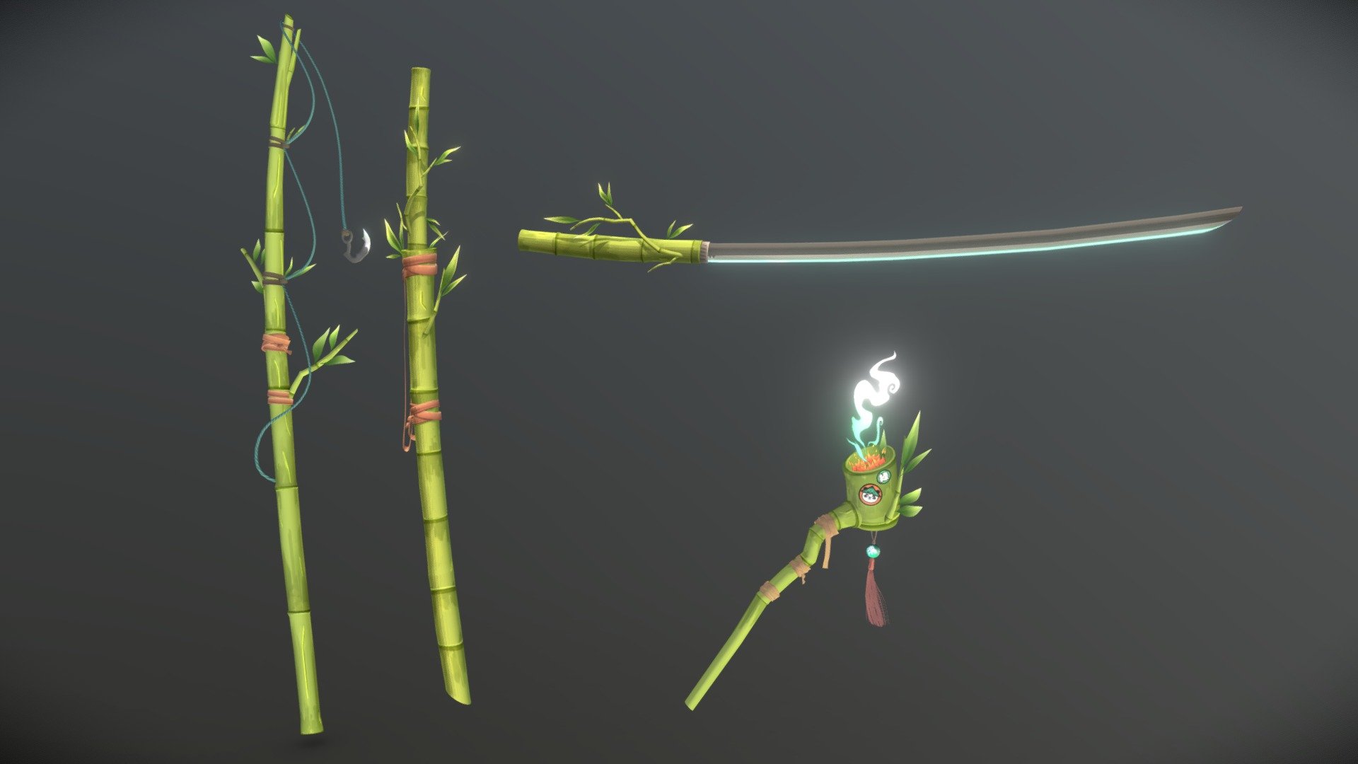 BAMBOO KATANA SAMURAI & TOOLS - Buy Royalty Free 3D model by Artorian ...