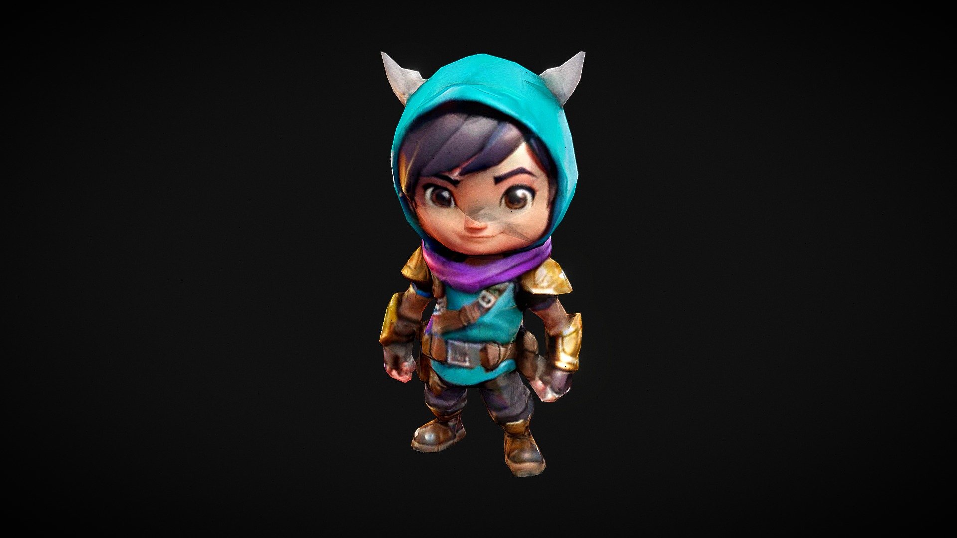 Chibi-style anime character with horns and comba - Download Free 3D ...
