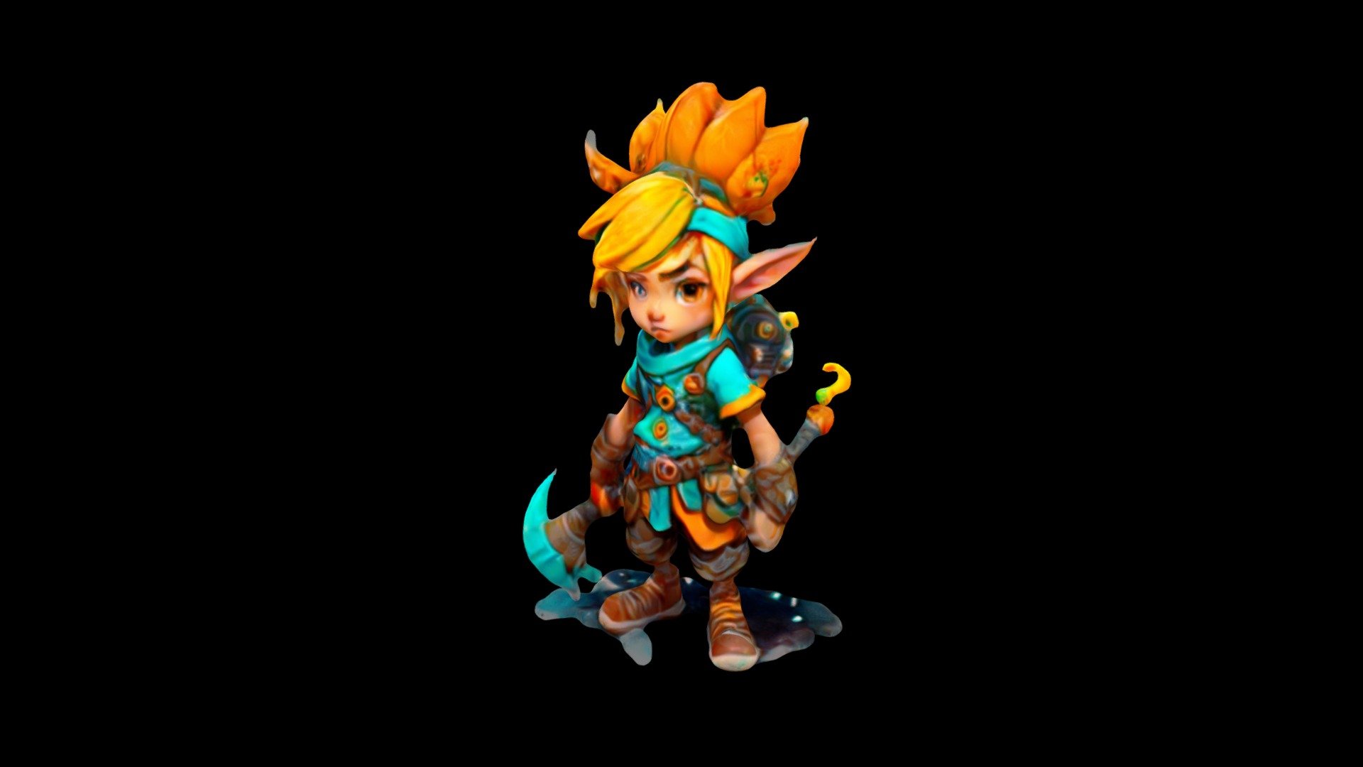 a cute cartoon elf character with orange hair an - Download Free 3D ...