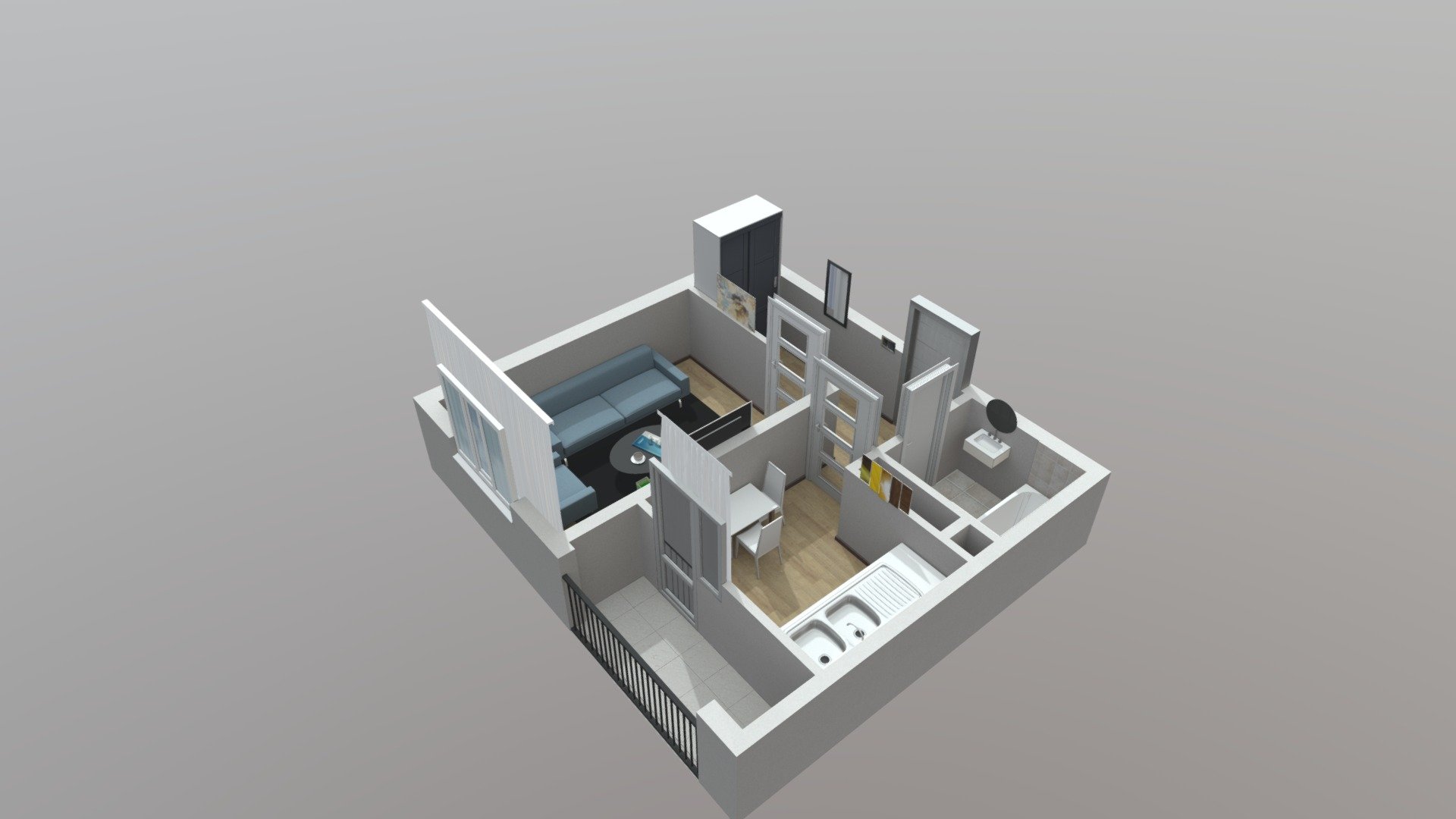 Section of a 1-room apartment - Download Free 3D model by iizzaatt ...