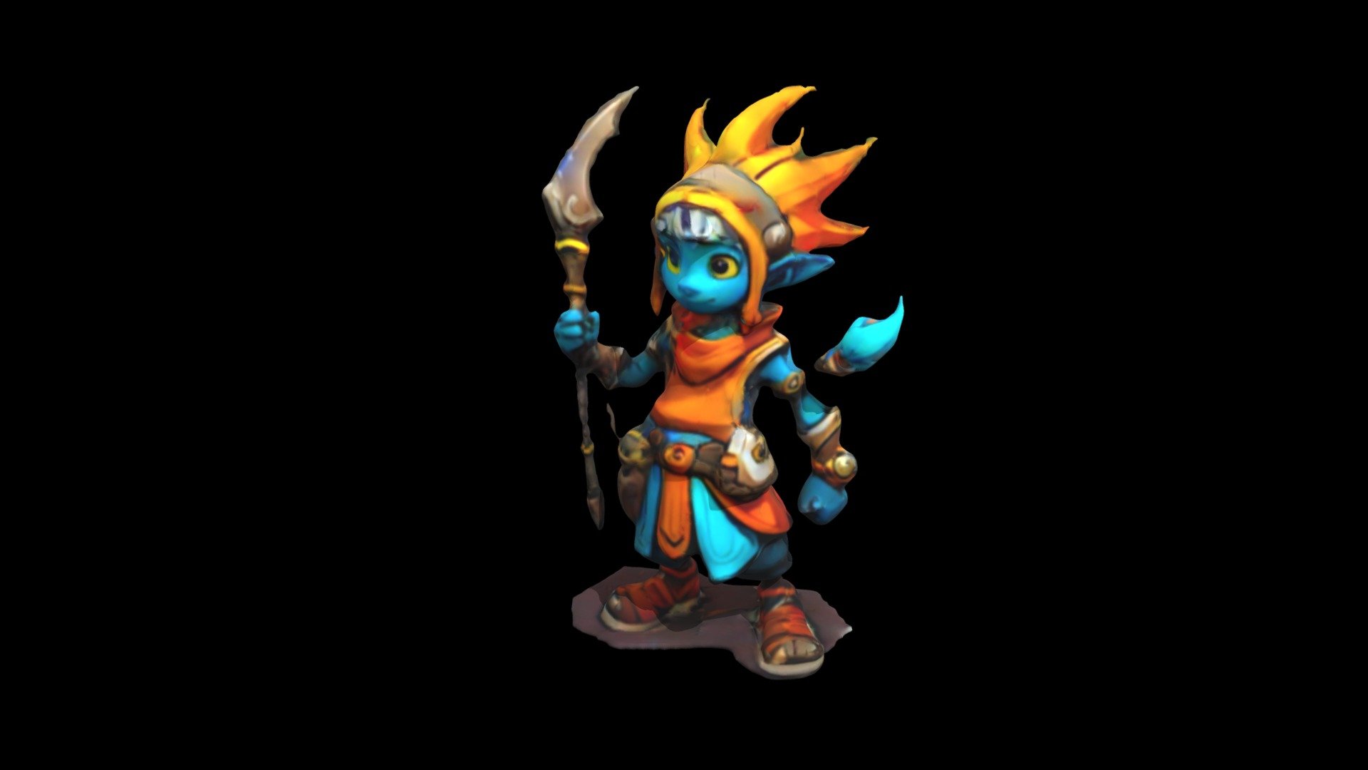 a blue and orange cartoon character holding a - Download Free 3D model ...