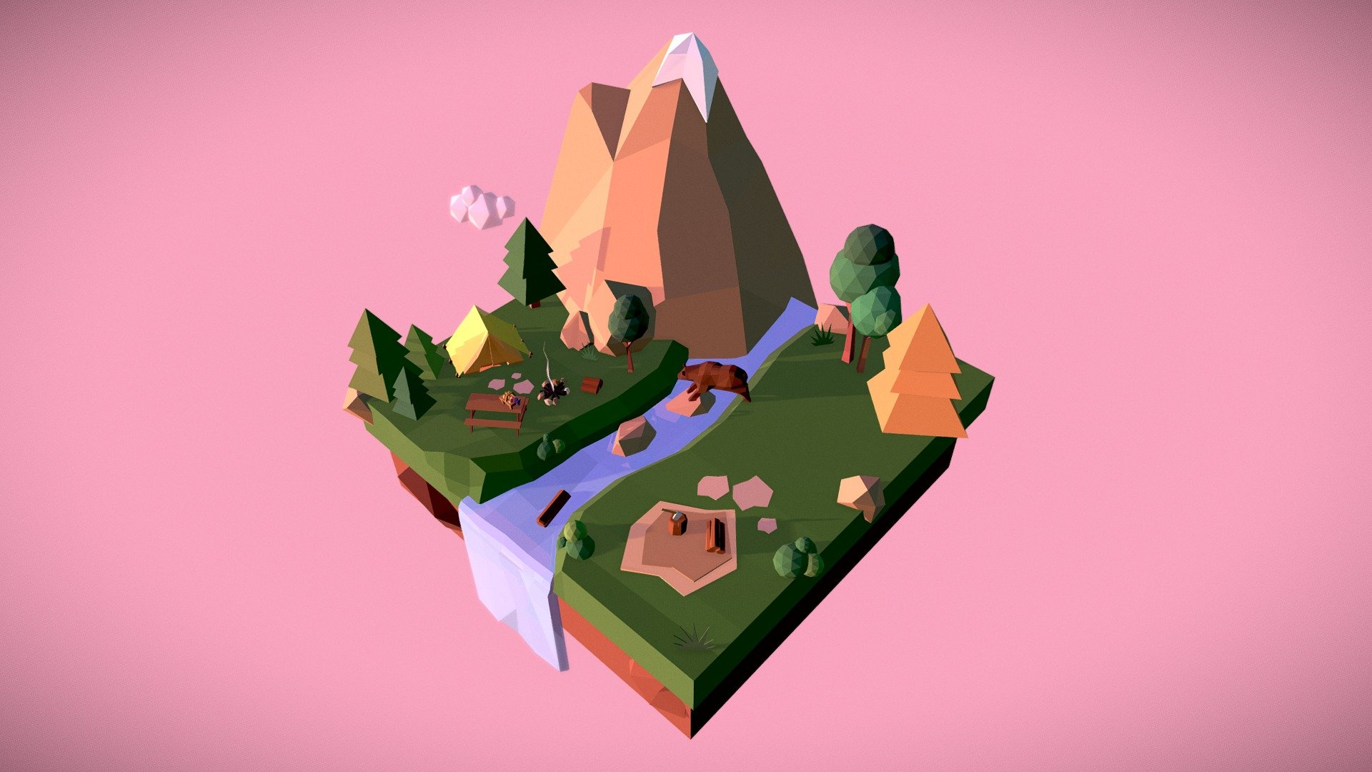 Camping Weekend (Evening) - Low-poly landscape - 3D model by Remedio ...