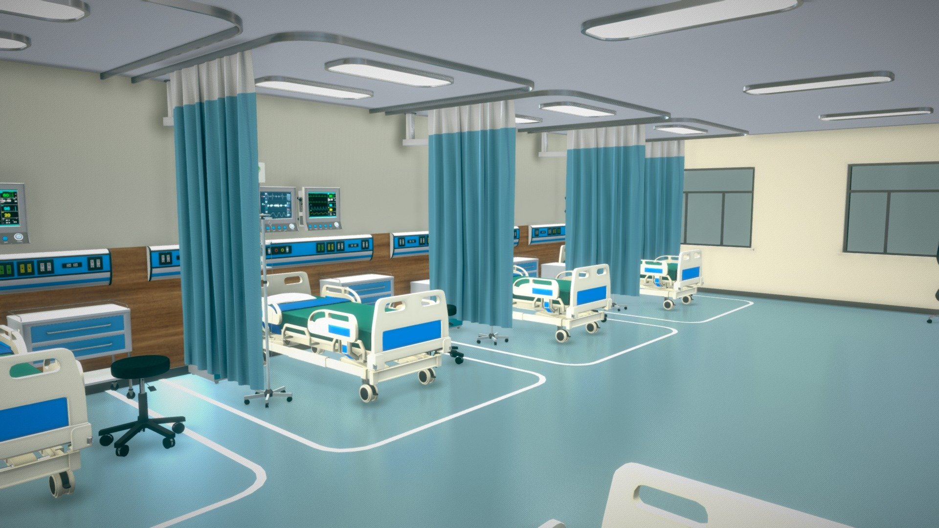 Hospital Wardroom - Buy Royalty Free 3D model by BrightVisionGame [775345f] - Sketchfab Store