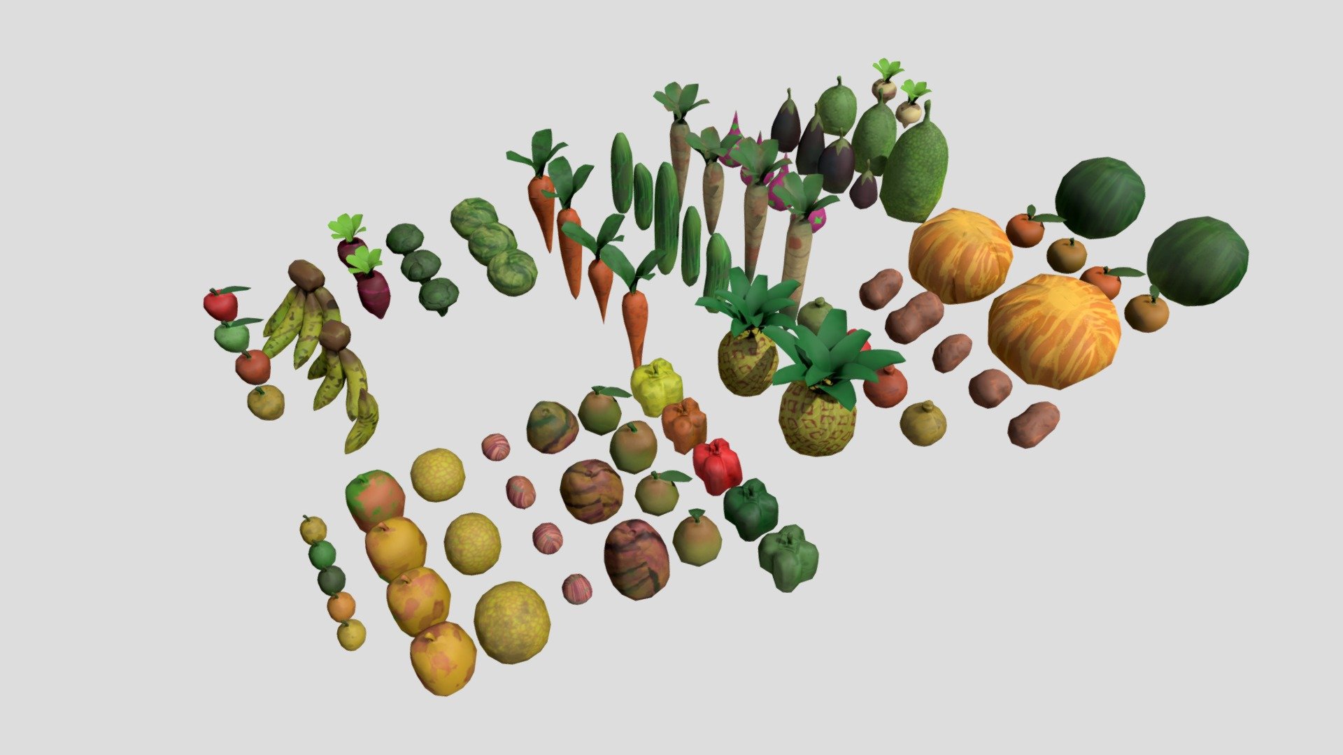 Stylized Low Poly Fruits And Vegetables - Buy Royalty Free 3D model by ...