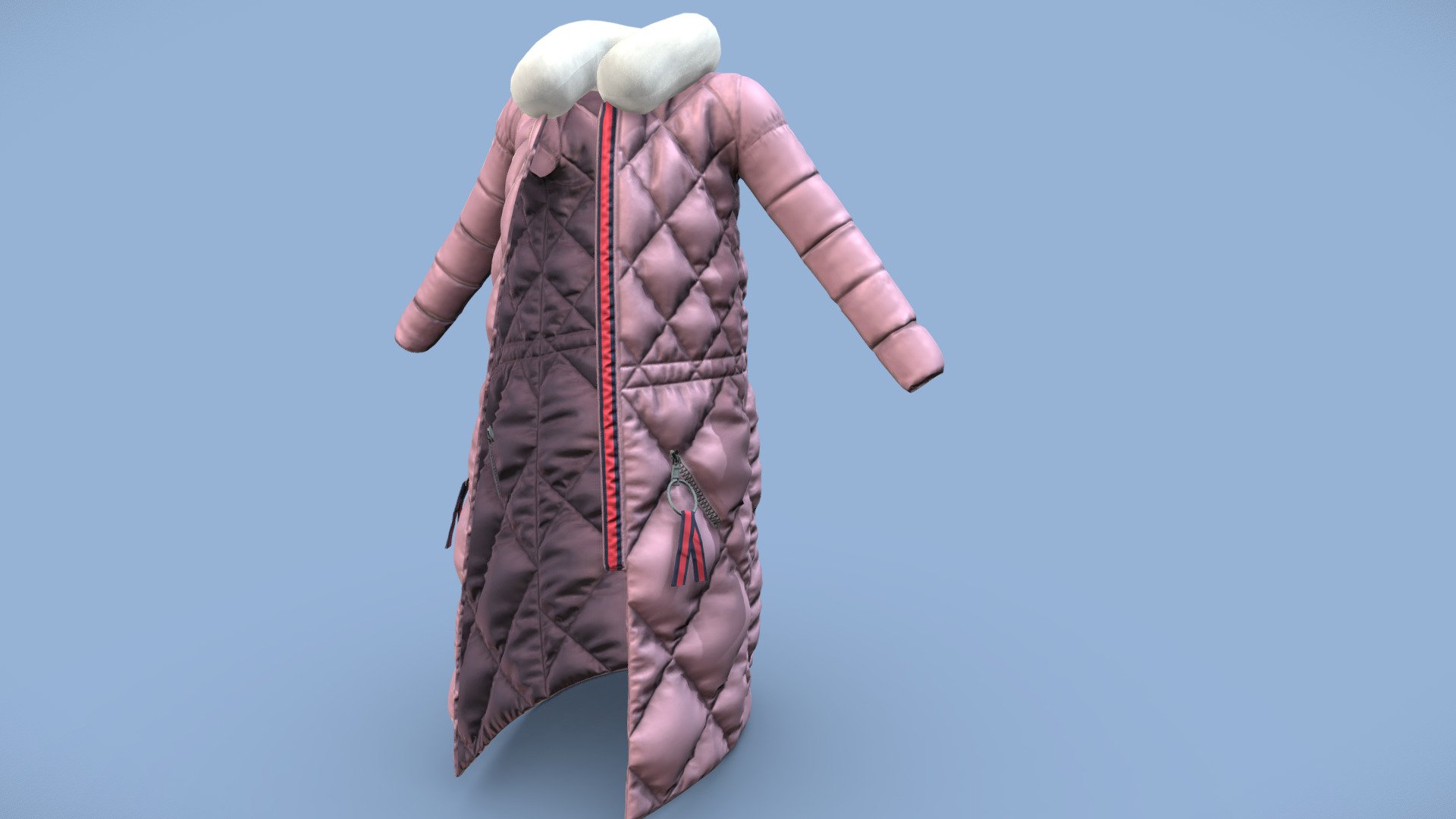 Quilted Long Coat With Fur-trimmed Neck - Buy Royalty Free 3D model by ...