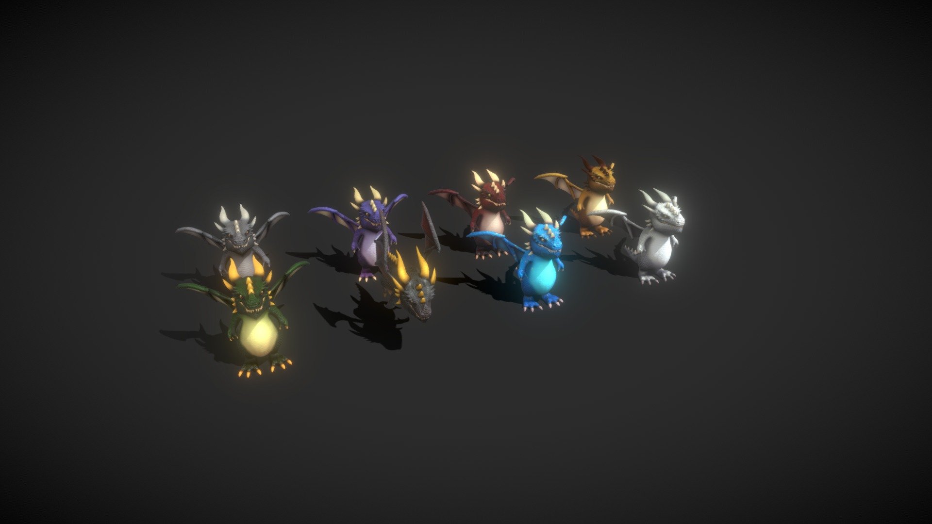 Cartoon Chromatic Dragons Animated 3D Model - Buy Royalty Free 3D model ...