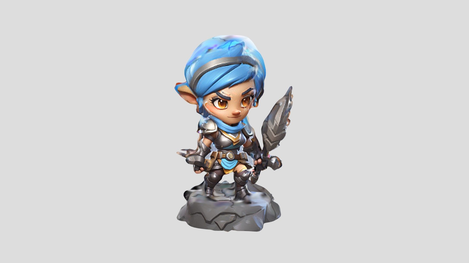 Blue-haired female warrior with two swords on a - Download Free 3D ...
