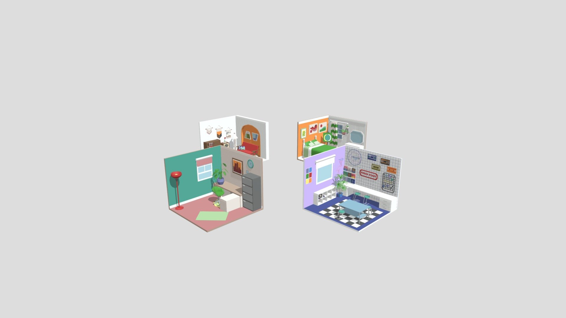 4 Rooms - 3D model by atsrito [7873155] - Sketchfab