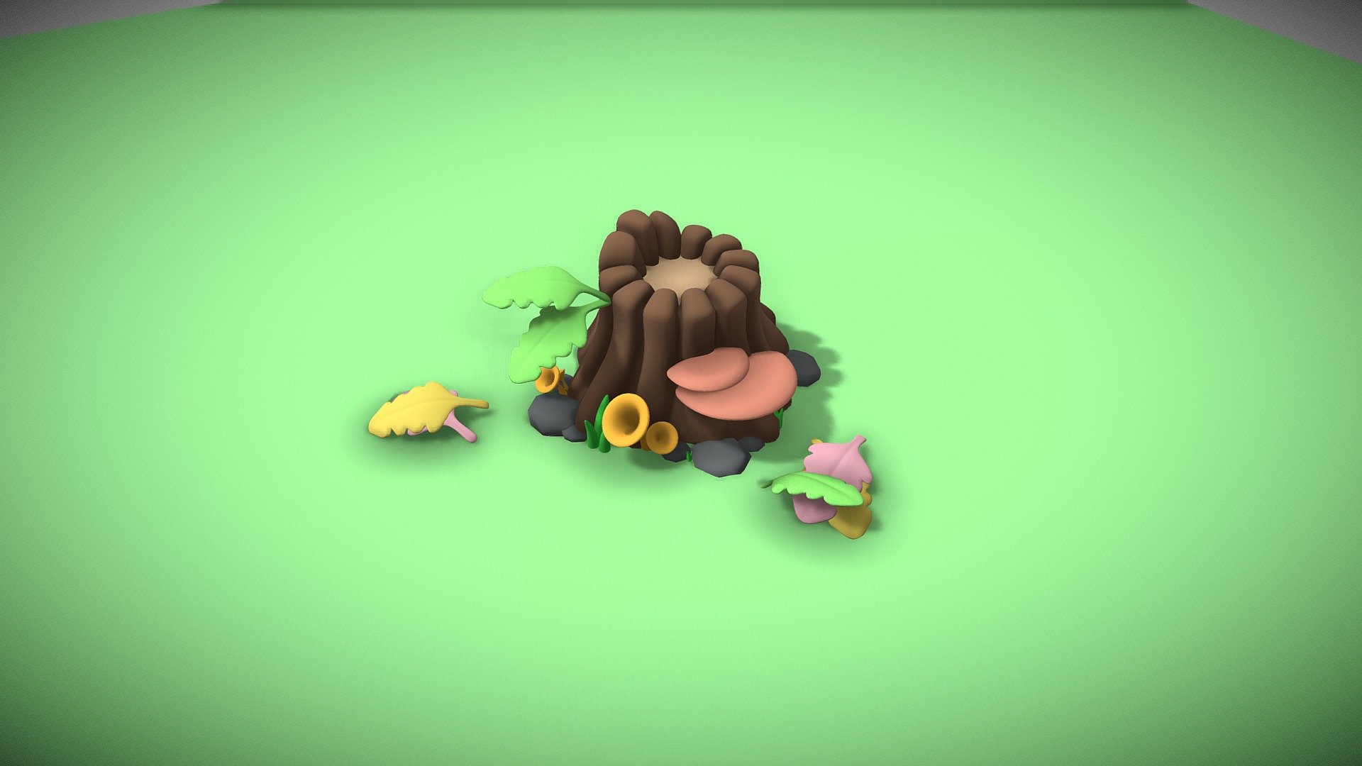 tronco con ojas mas setas y piedras - 3D model by saravila [78d8b78 ...