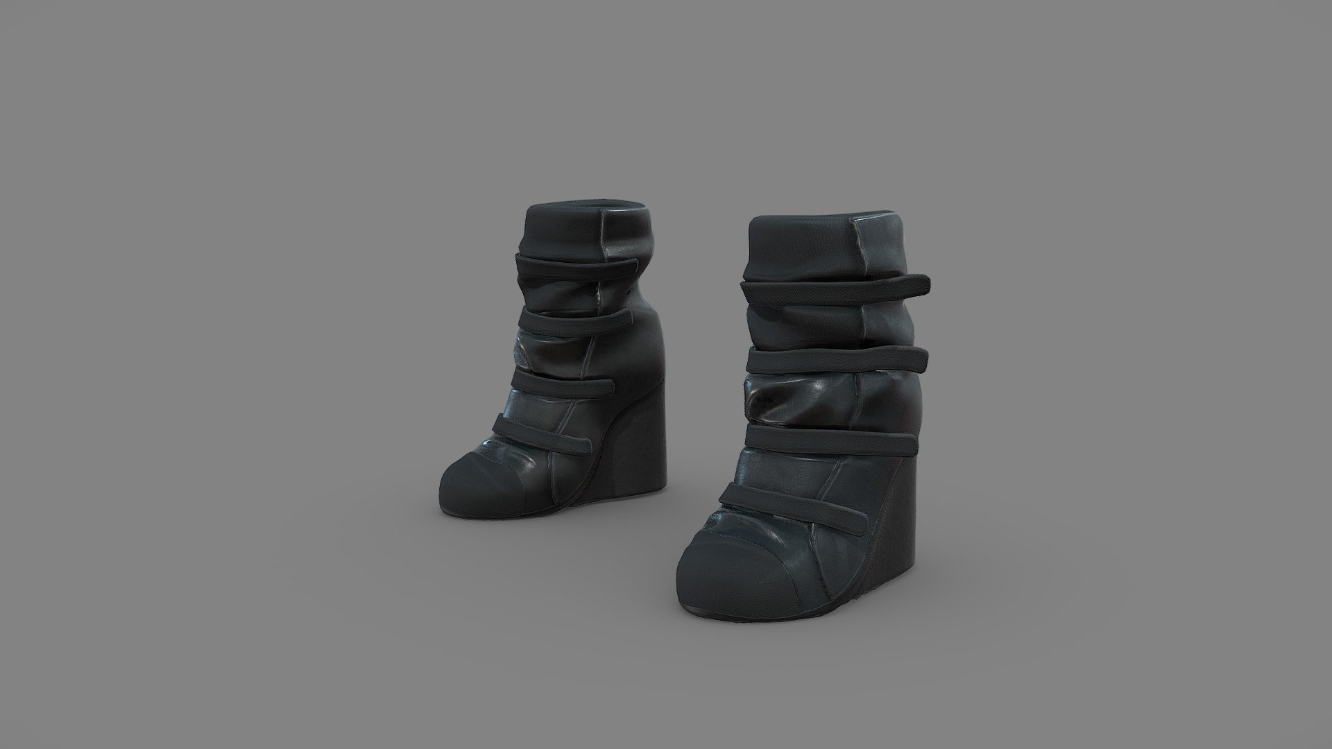 Female Velcro Straps Wedge Heels Ankle Boots - Buy Royalty Free 3D ...