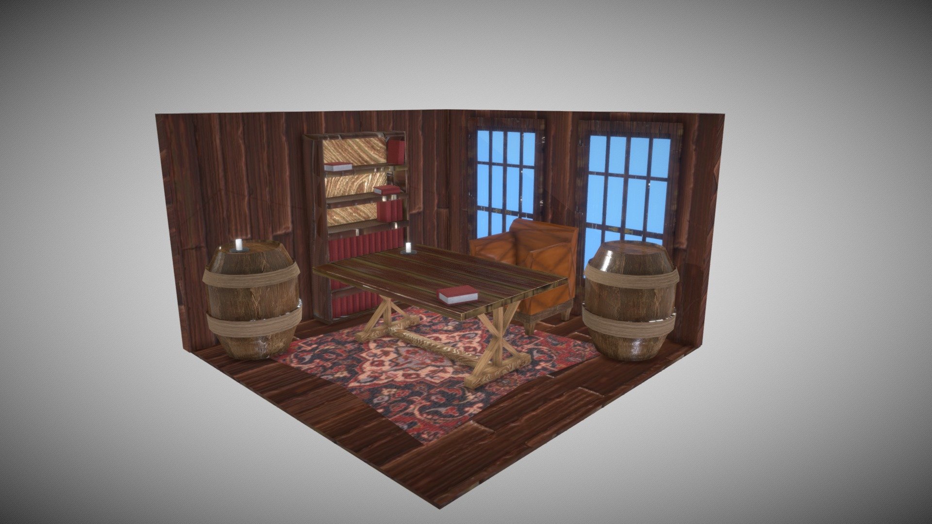basic wood room - 3D model by c4rbs [78f2b7b] - Sketchfab