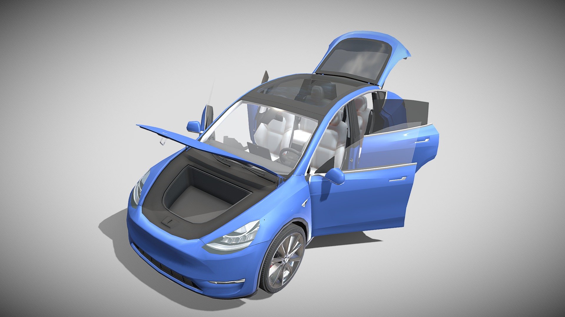 Tesla Model Y AWD Blue with interior & chassis - Buy Royalty Free 3D ...