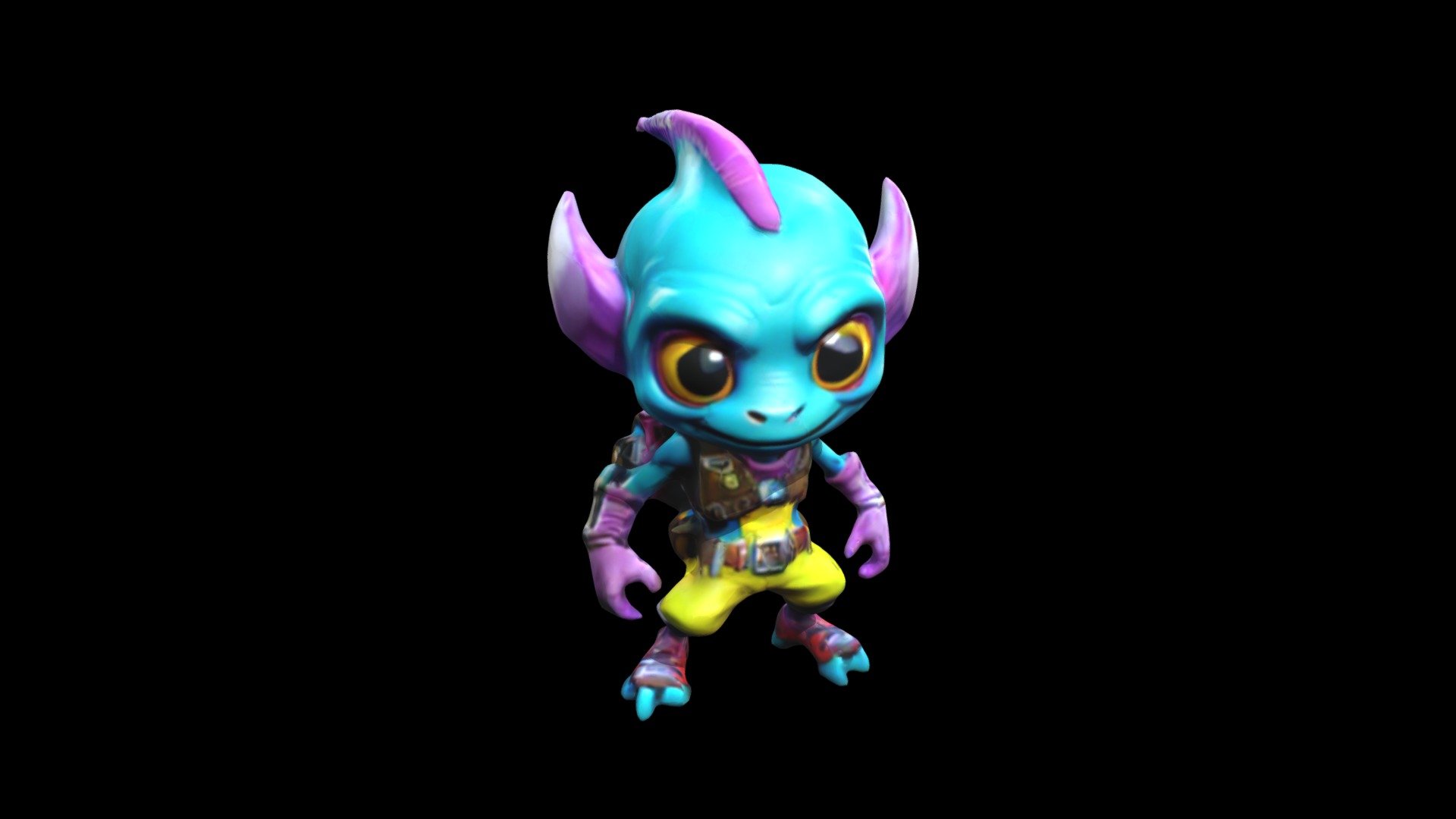 Blue creature with yellow pants and purple horns - Download Free 3D ...